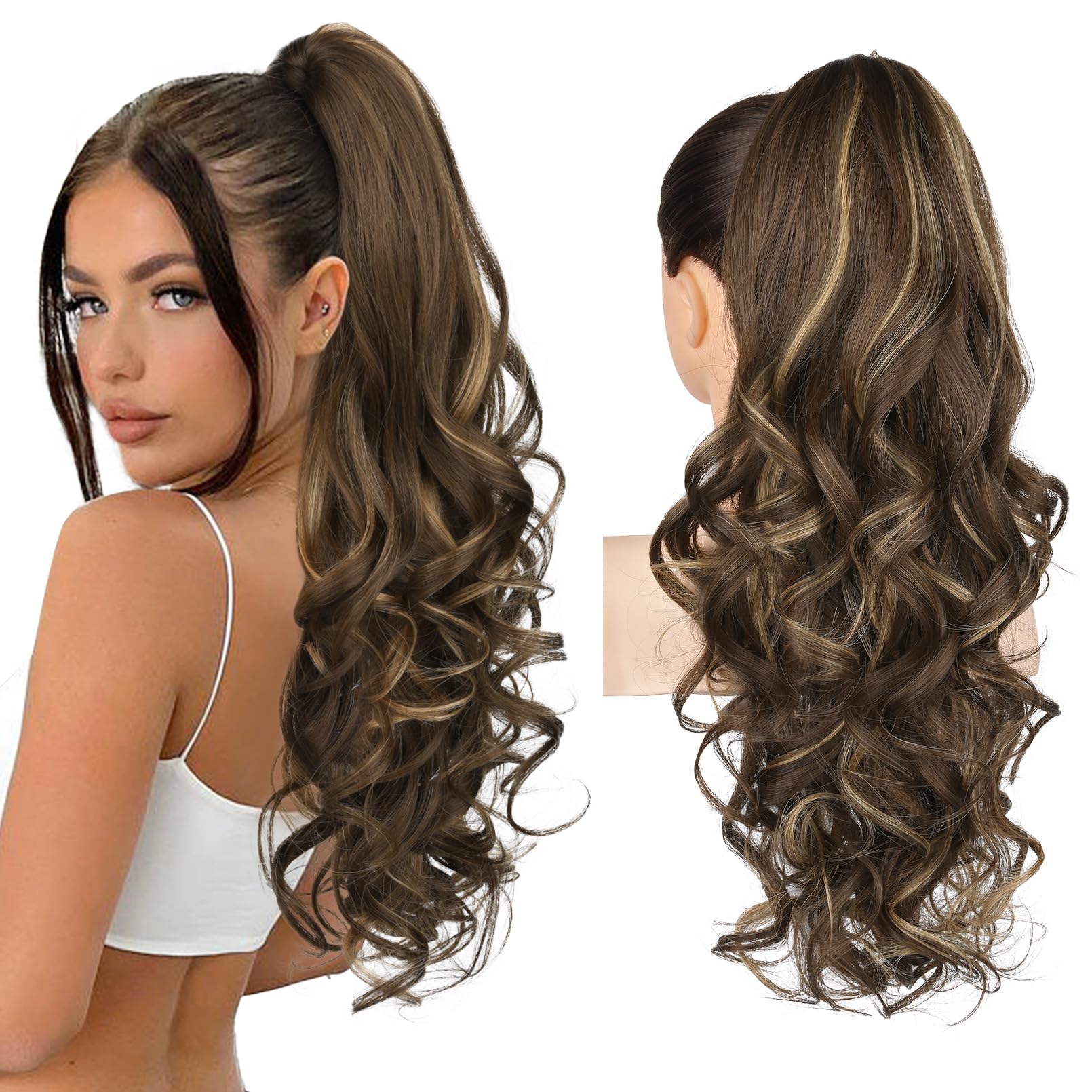 REECHO Ponytail Extension, 24" Claw Clip in Ponytail Extensions Long ...