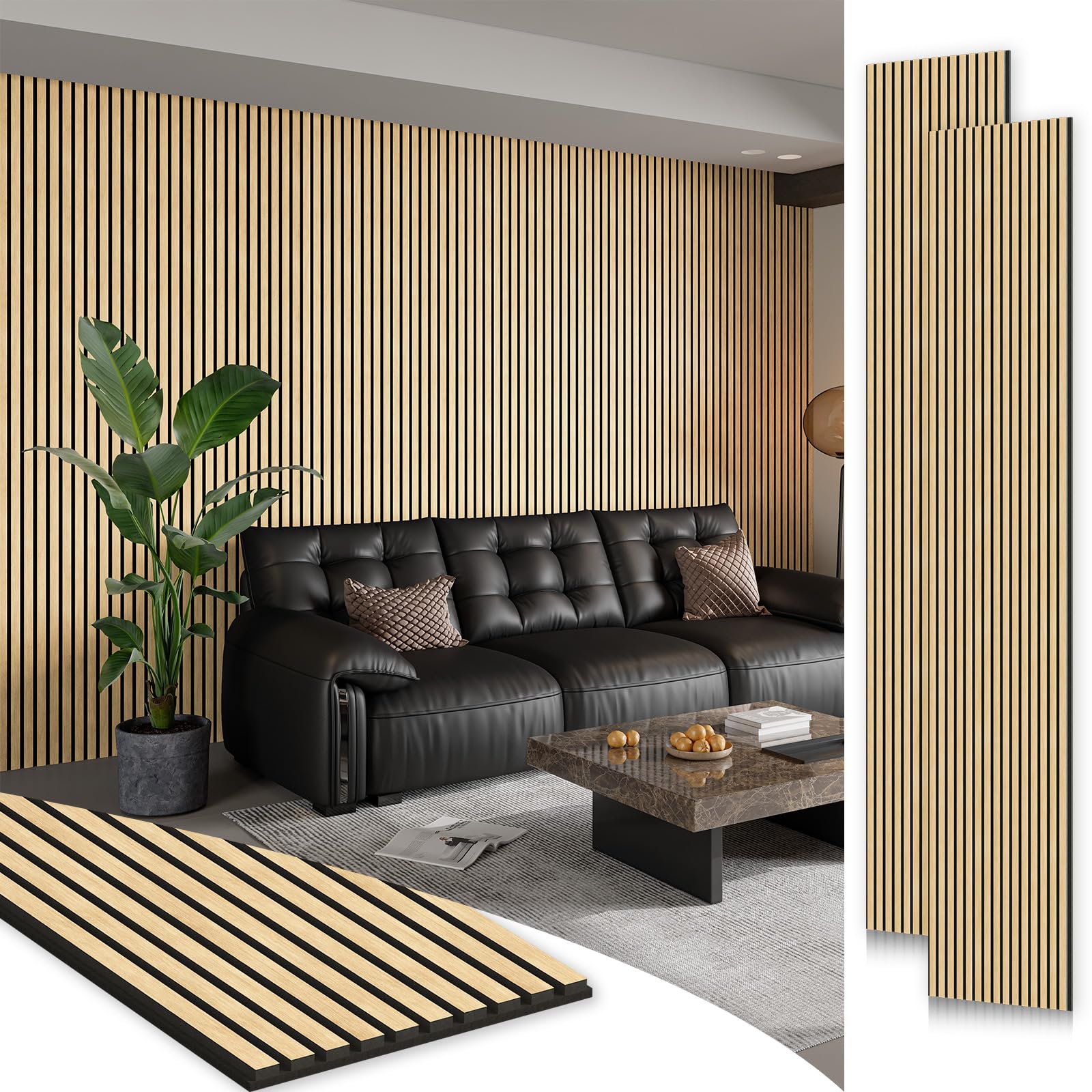 Smartstandard 2 Pack 106" x 20.5" Wood Slat Wall Panels, Soundproof ...
