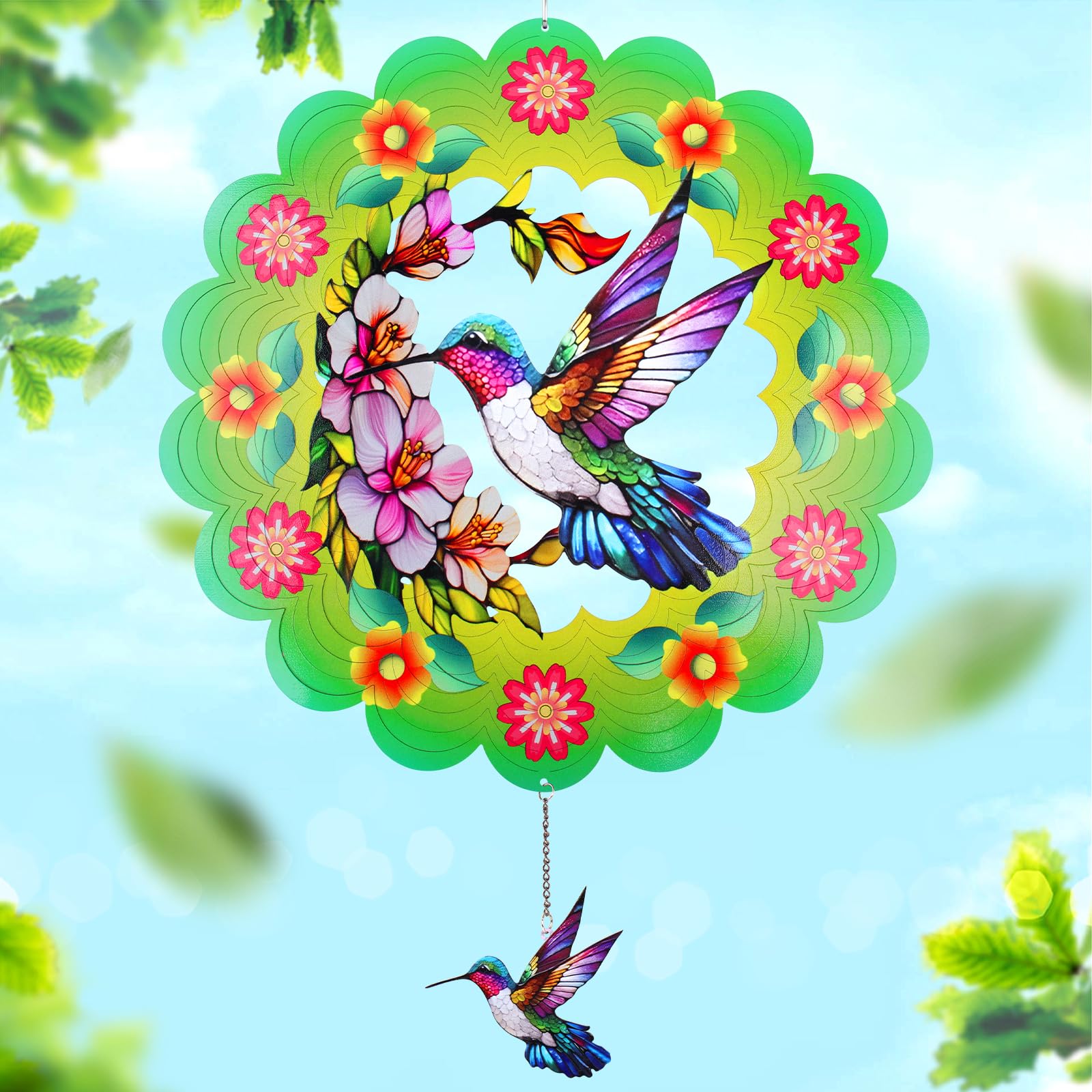 FACIACC Wind Spinners Outdoor,Hummingbird Metal 3D Hanging Garden Decor ...