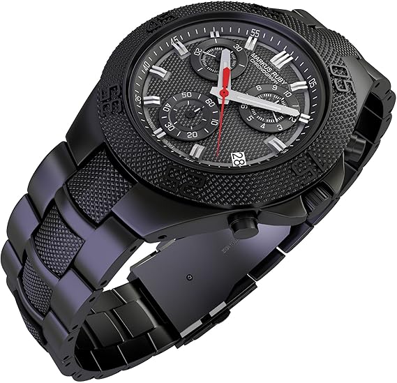 Markus Ruby Men's All Black Stainless Steel Watch with Swiss ETA Split ...