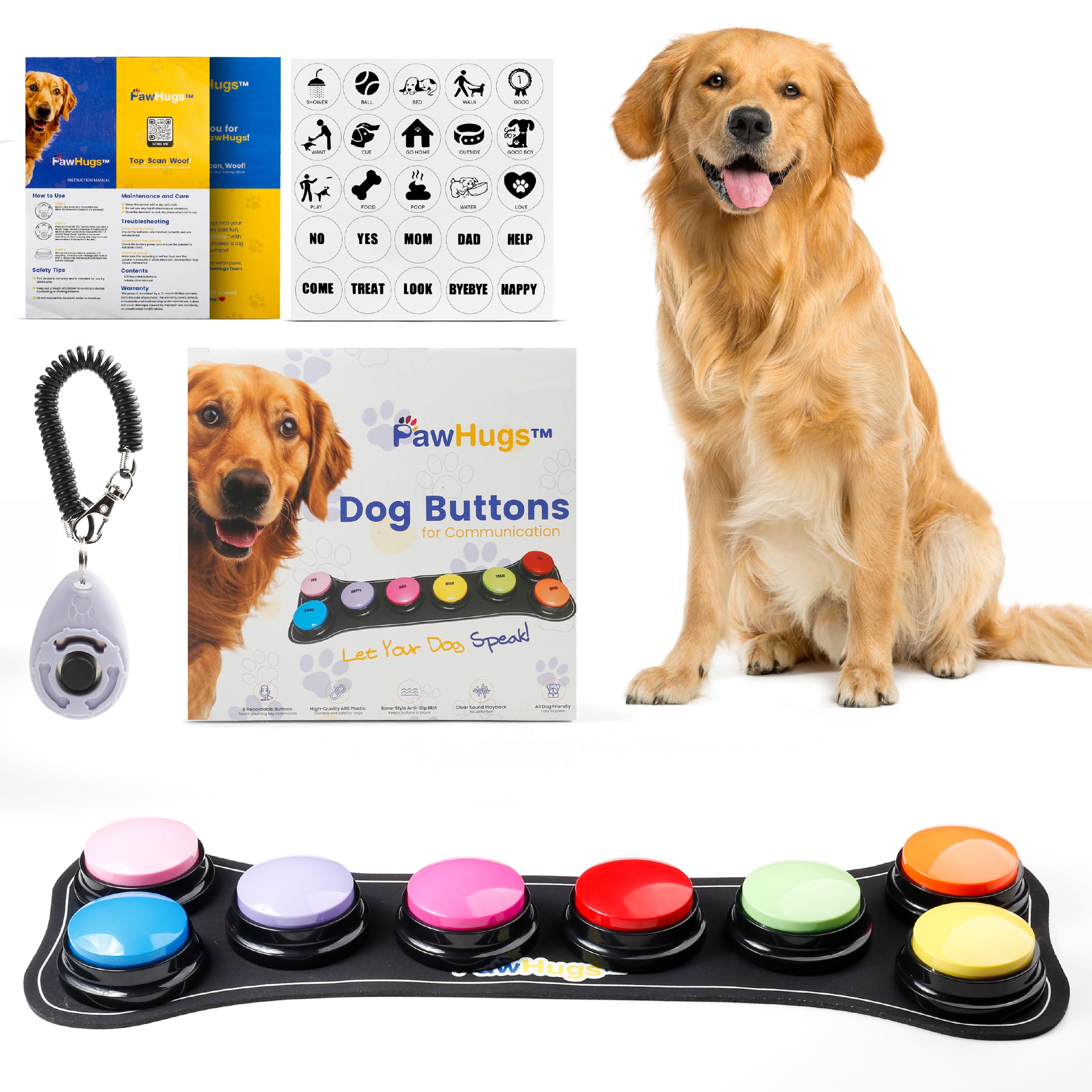 Dog Buttons for Communication with Mat & Clicker – 30s Recordable Dog ...
