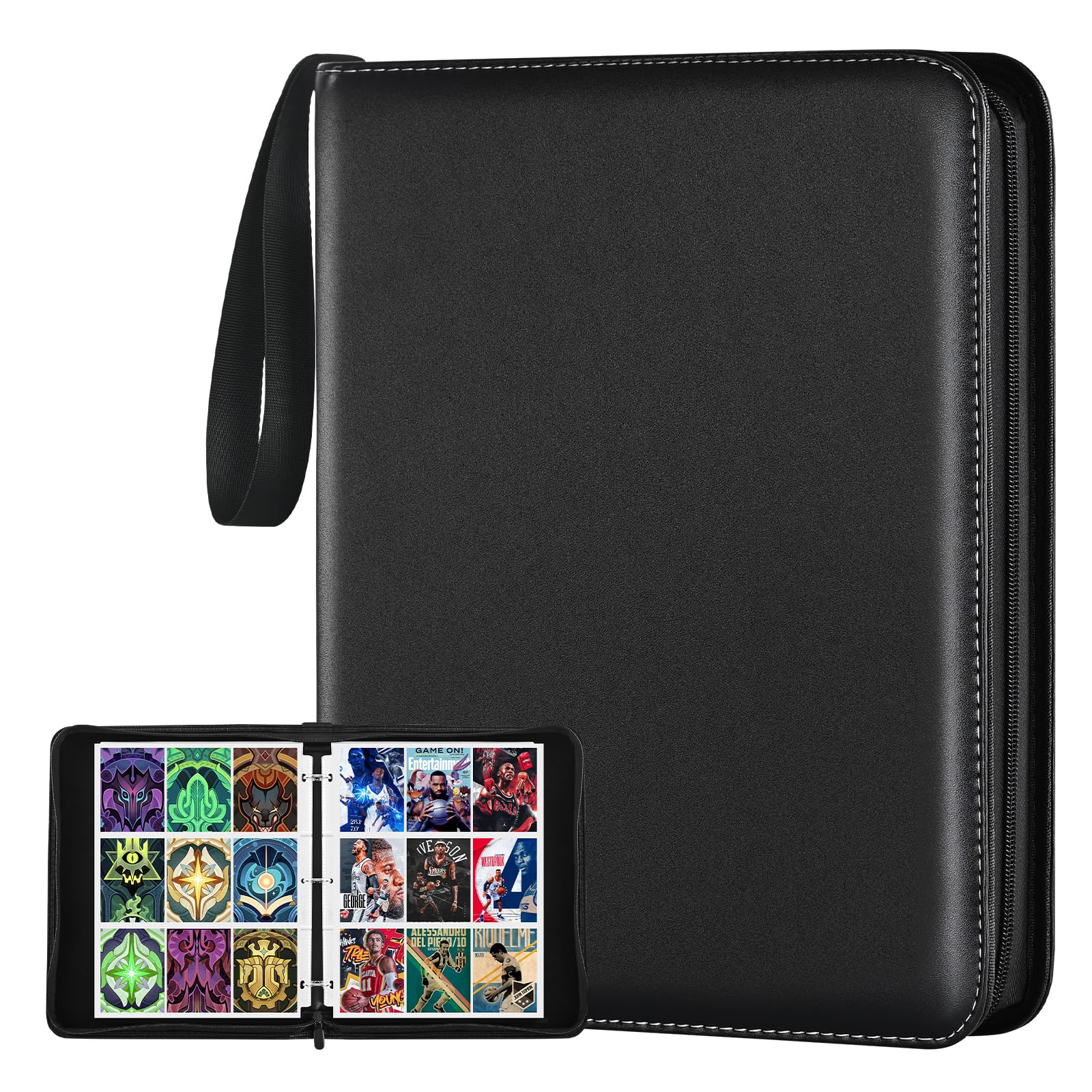 9 Pocket Card Binder, 900 Double Sided Pockets, PU Collection Binder ...