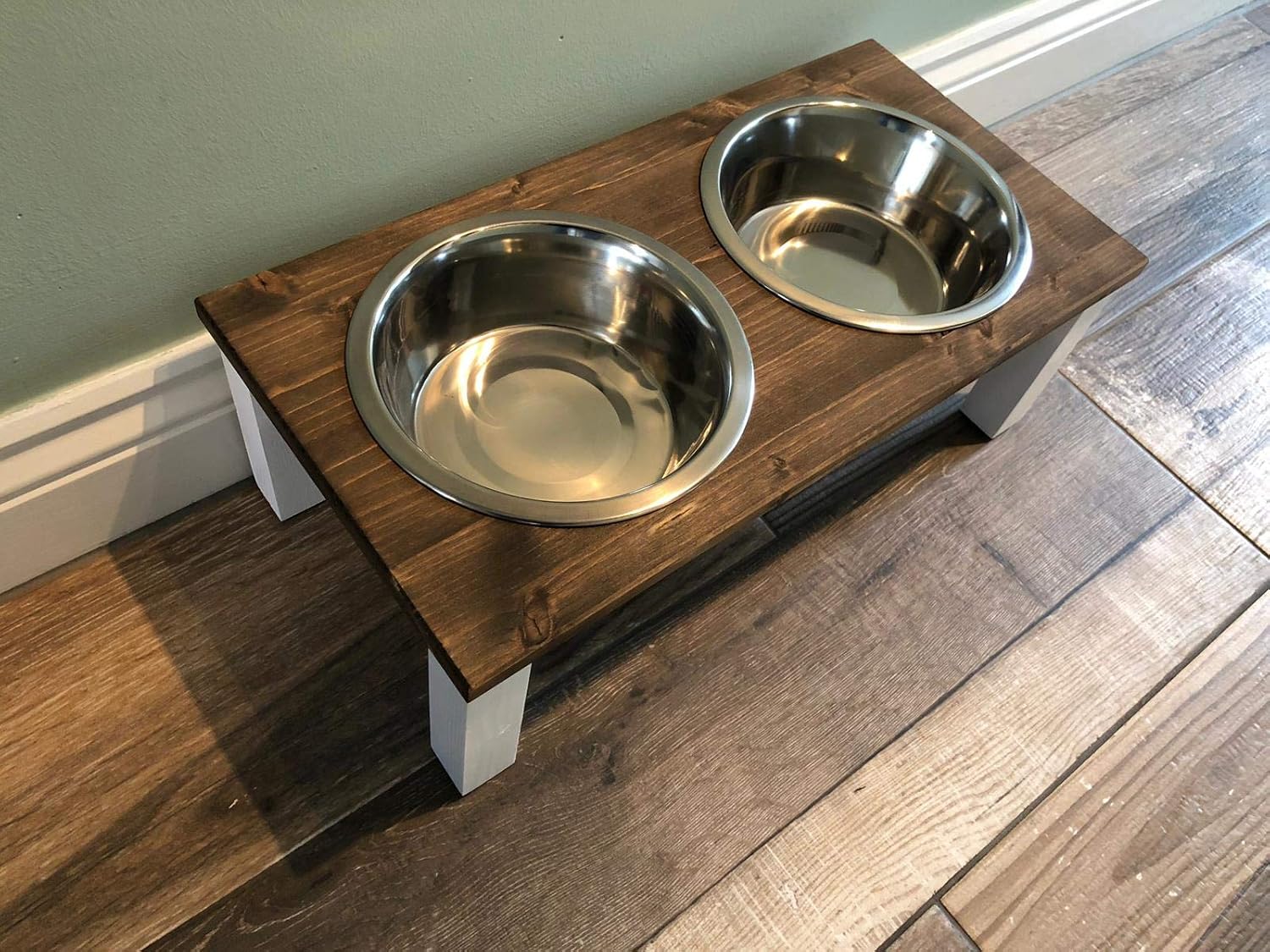 Medium Double Farmhouse (Dark Oak) Raised Dog Feeder, Double Raised Dog ...