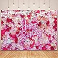 Amazon.com : Ayayiya Pink Flower Birthday Backdrop Women Floral Birthday Decorations,Neon Pink ...