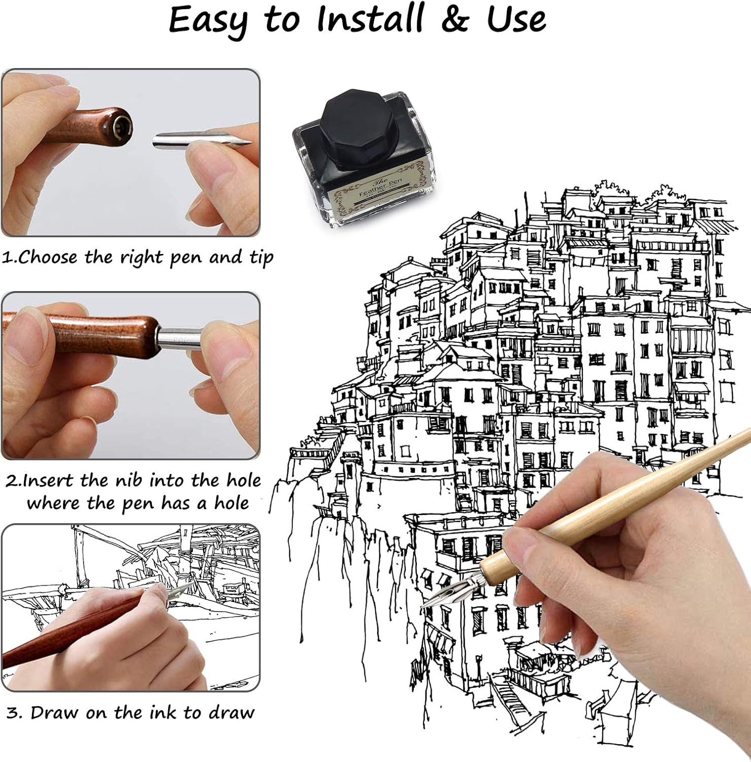 Comic Dip Pen, Calligraphy Dip Pen Including 2 Pen Holders and 13 Nibs ...