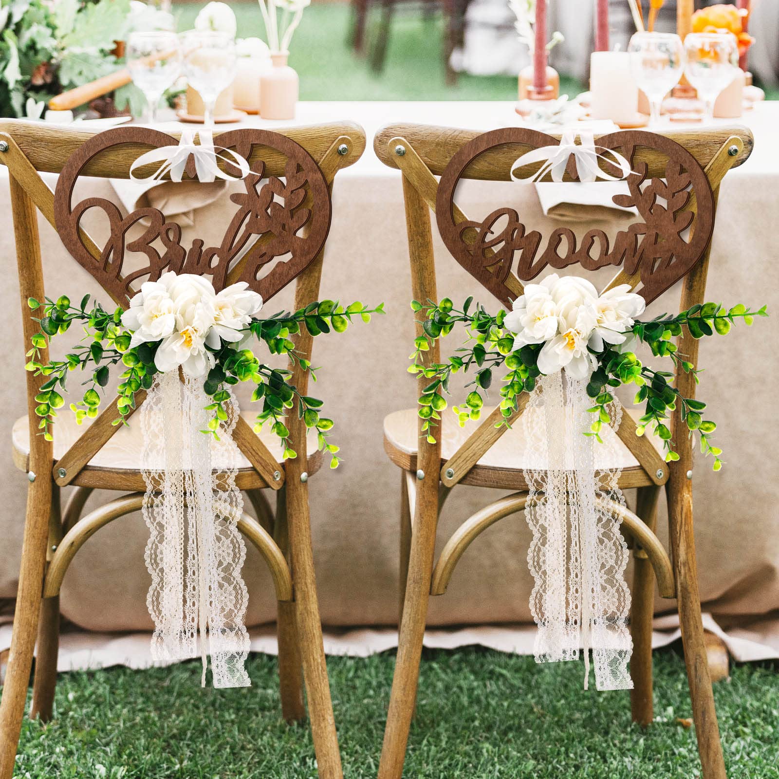 Bride and Groom Chair Decorations Bride and Groom Floral Chair Signs ...