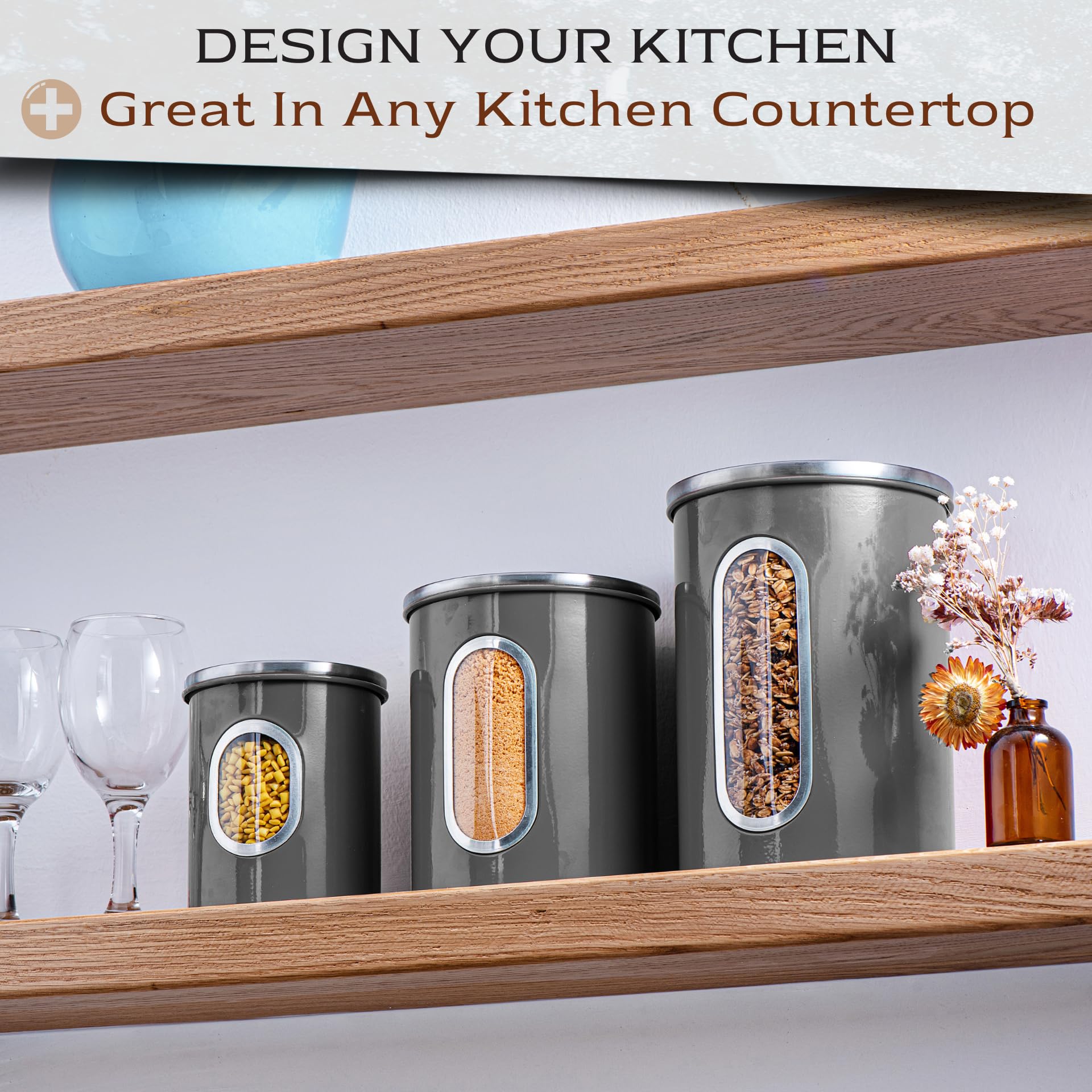 Mua Moss & Stone 3-Piece Gray Canisters Sets For The Kitchen, Airtight ...