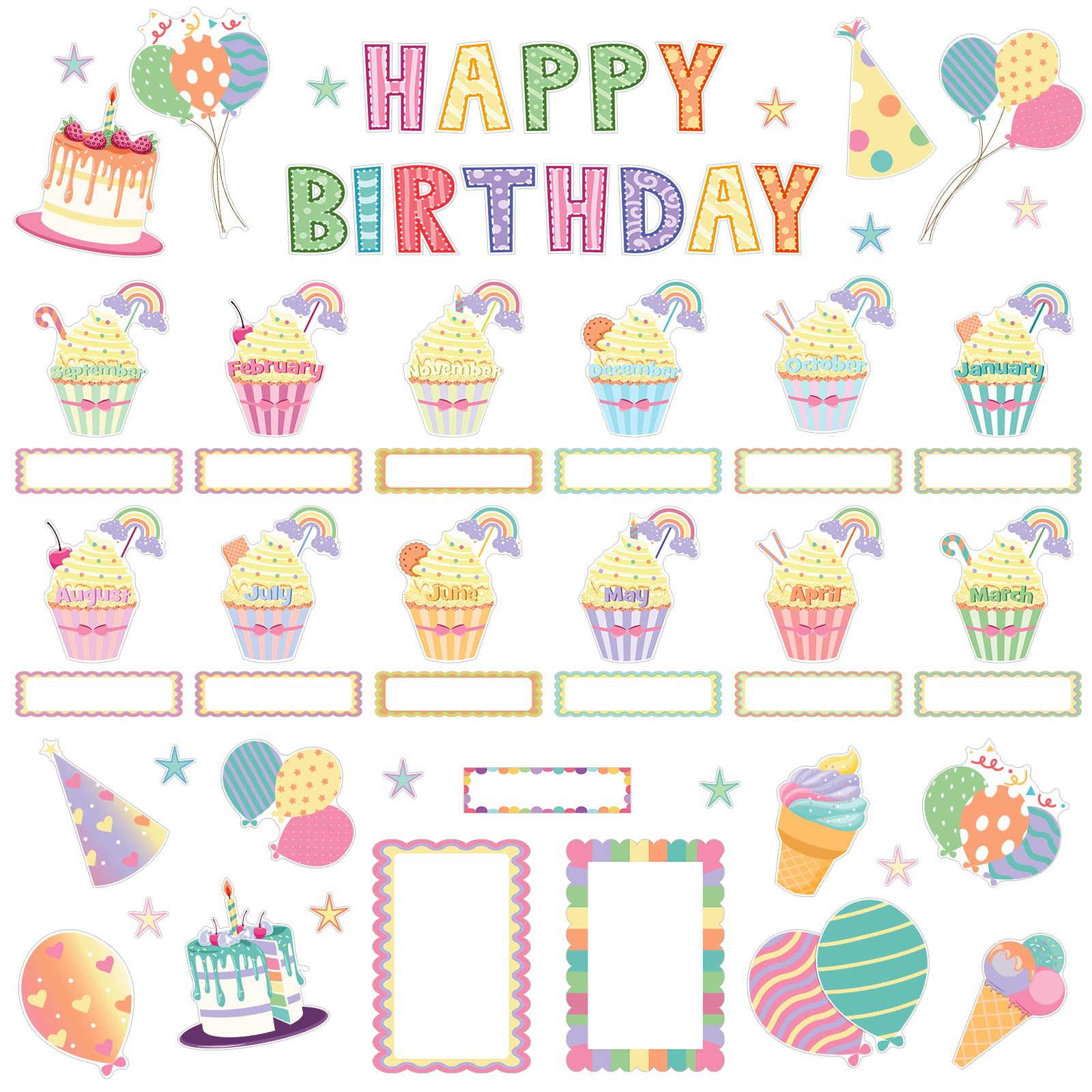 Ctosree 88 Pcs Pastel Classroom Decor Pastel Happy Birthday Bulletin ...