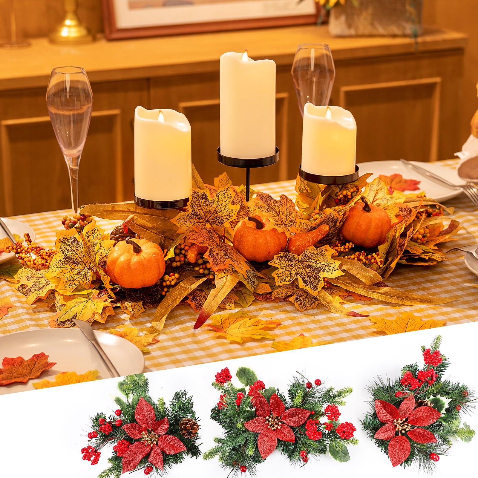Meonum Christmas and Thanksgiving Centerpiece Table Decorations with 3 ...