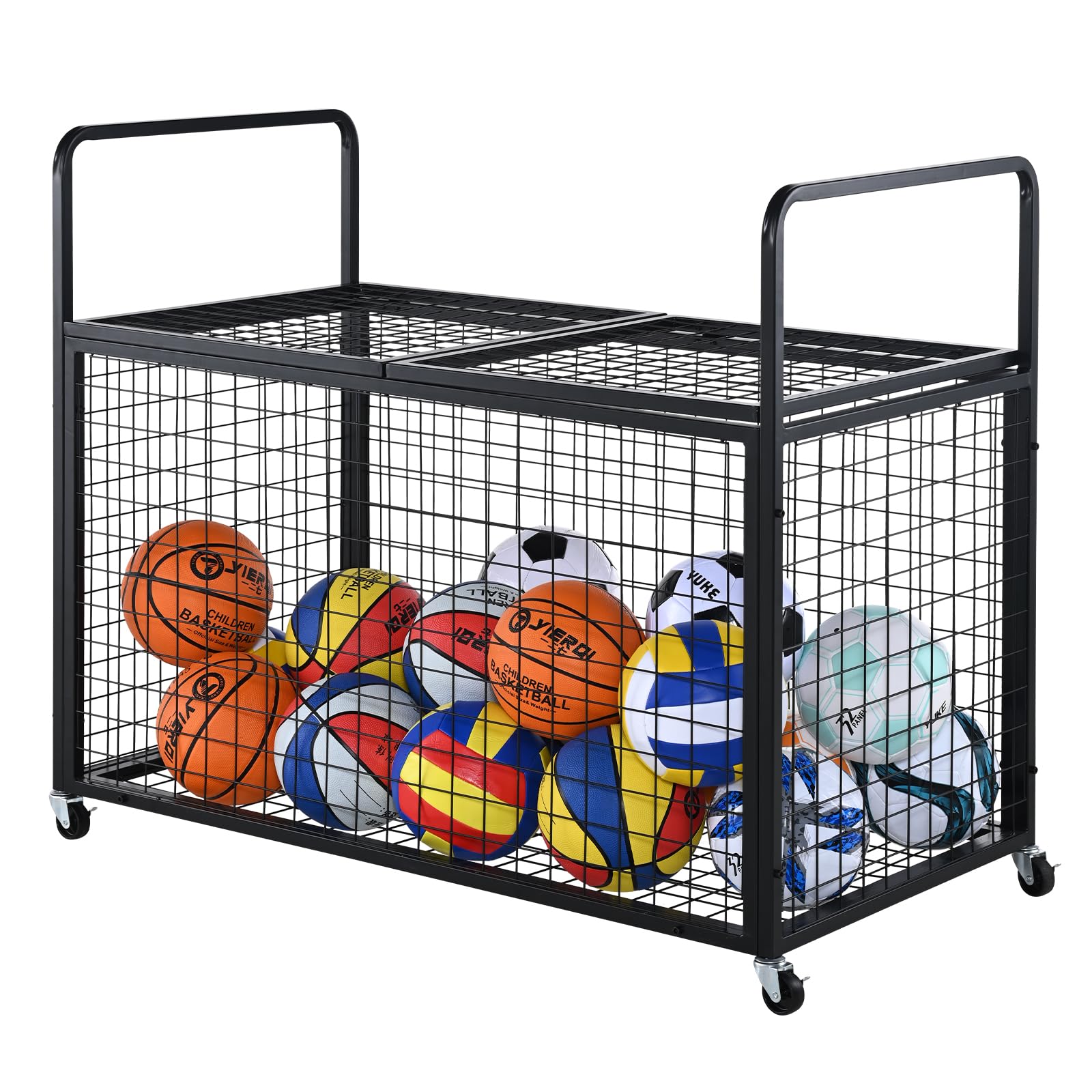 VEVOR Rolling Sports Ball Storage Cart, Lockable Basketball Cage with ...