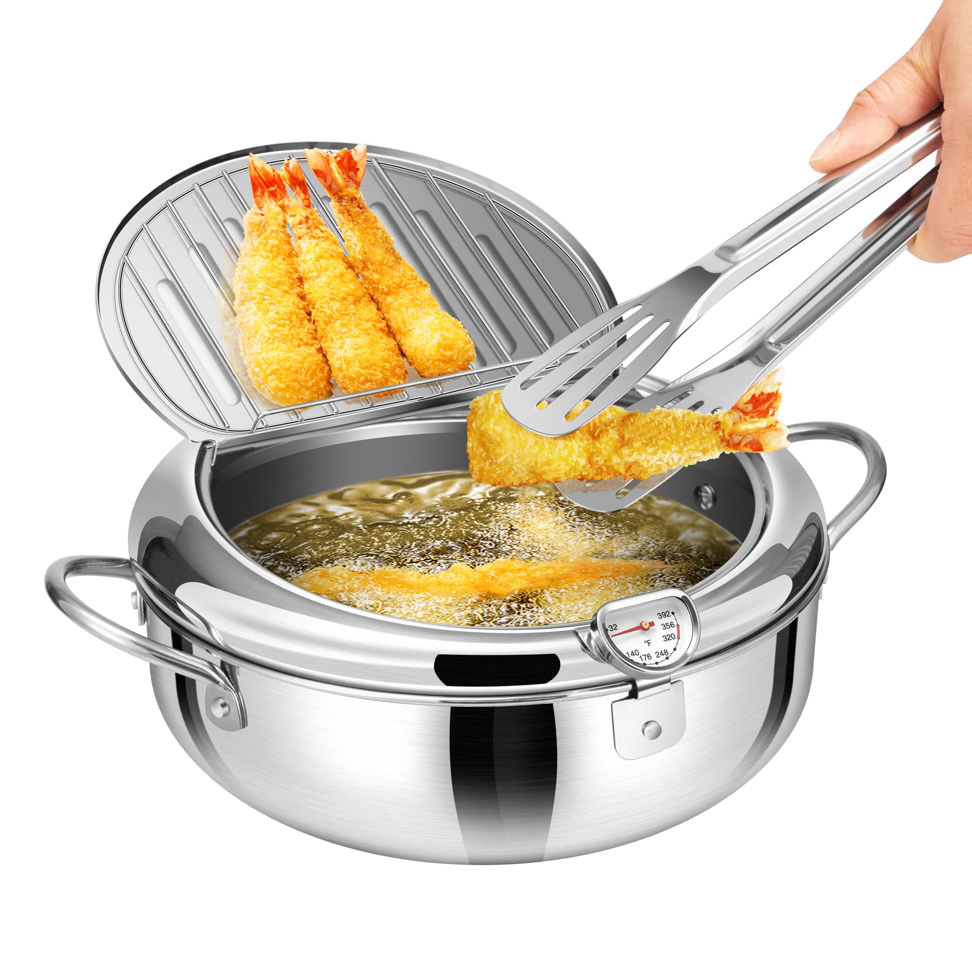 VIVOHOME 9.8 Inch 3.2 L 304 Stainless Steel Deep Fryer Pot with Tong ...