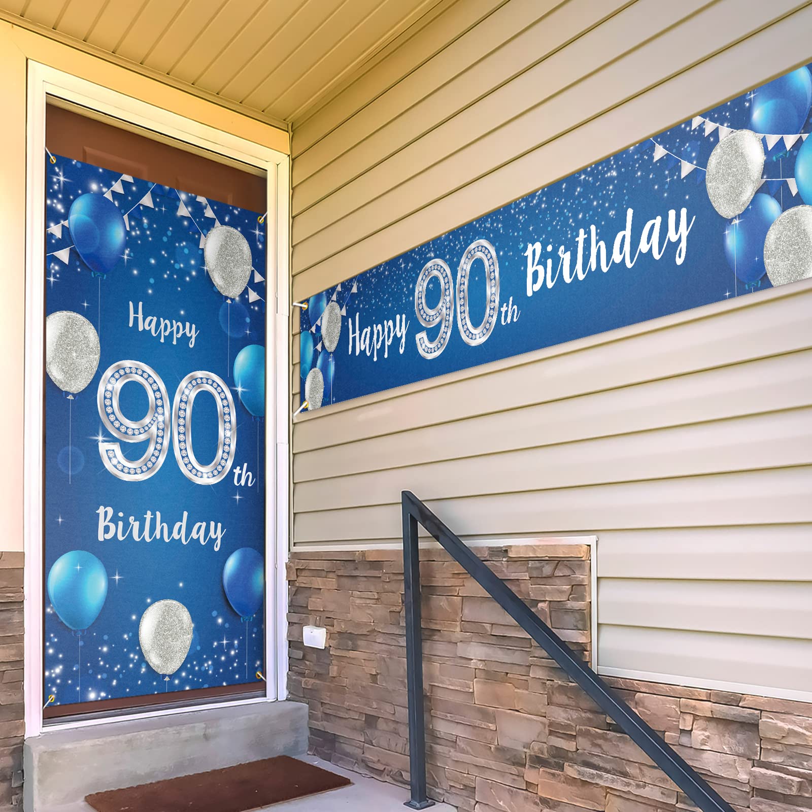 Happy 90th Birthday Door Cover Porch Banner Sign Set - 90 Years Old ...