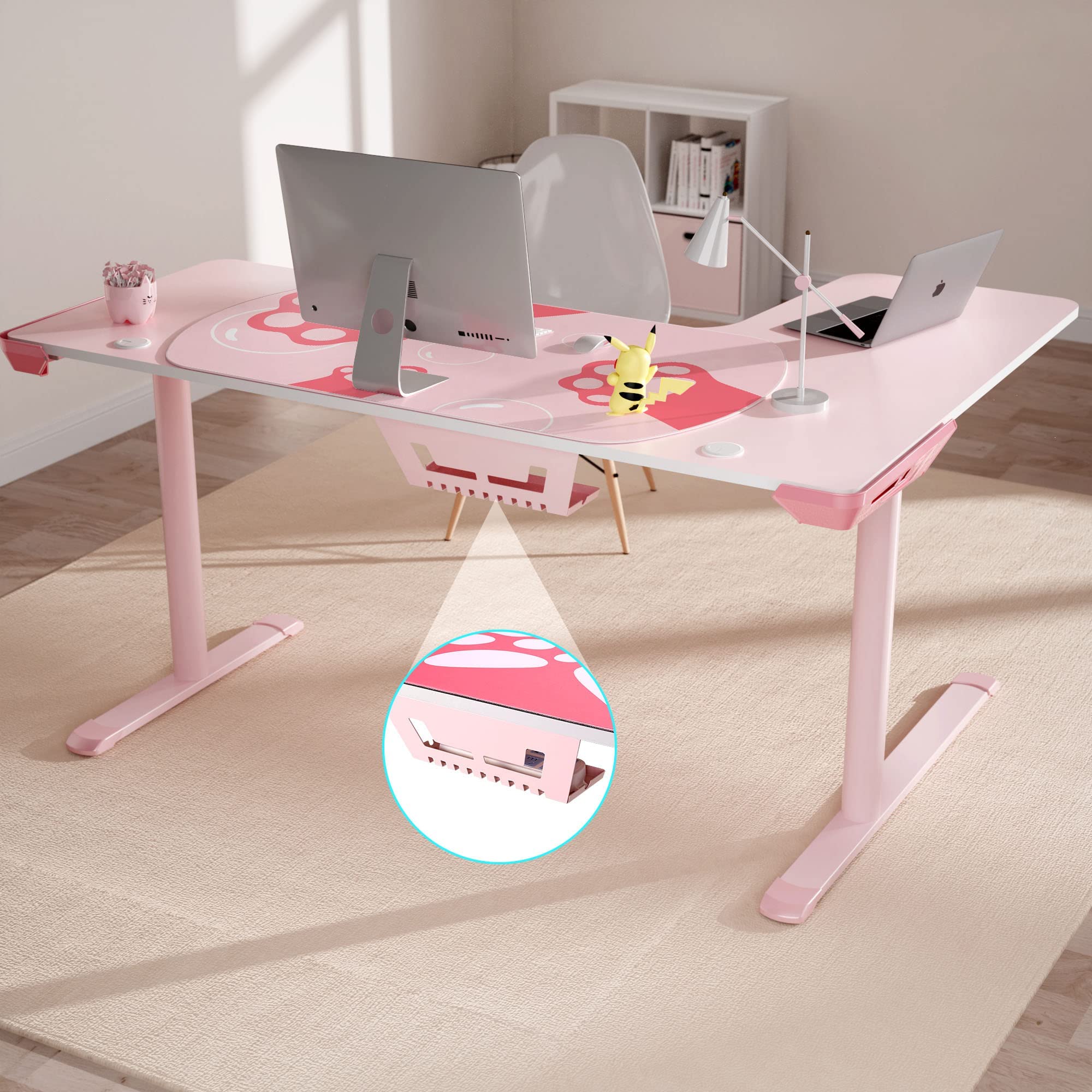 Mua EUREKA ERGONOMIC Pink L Shaped Gaming Desk, 60 Inch Large Home ...