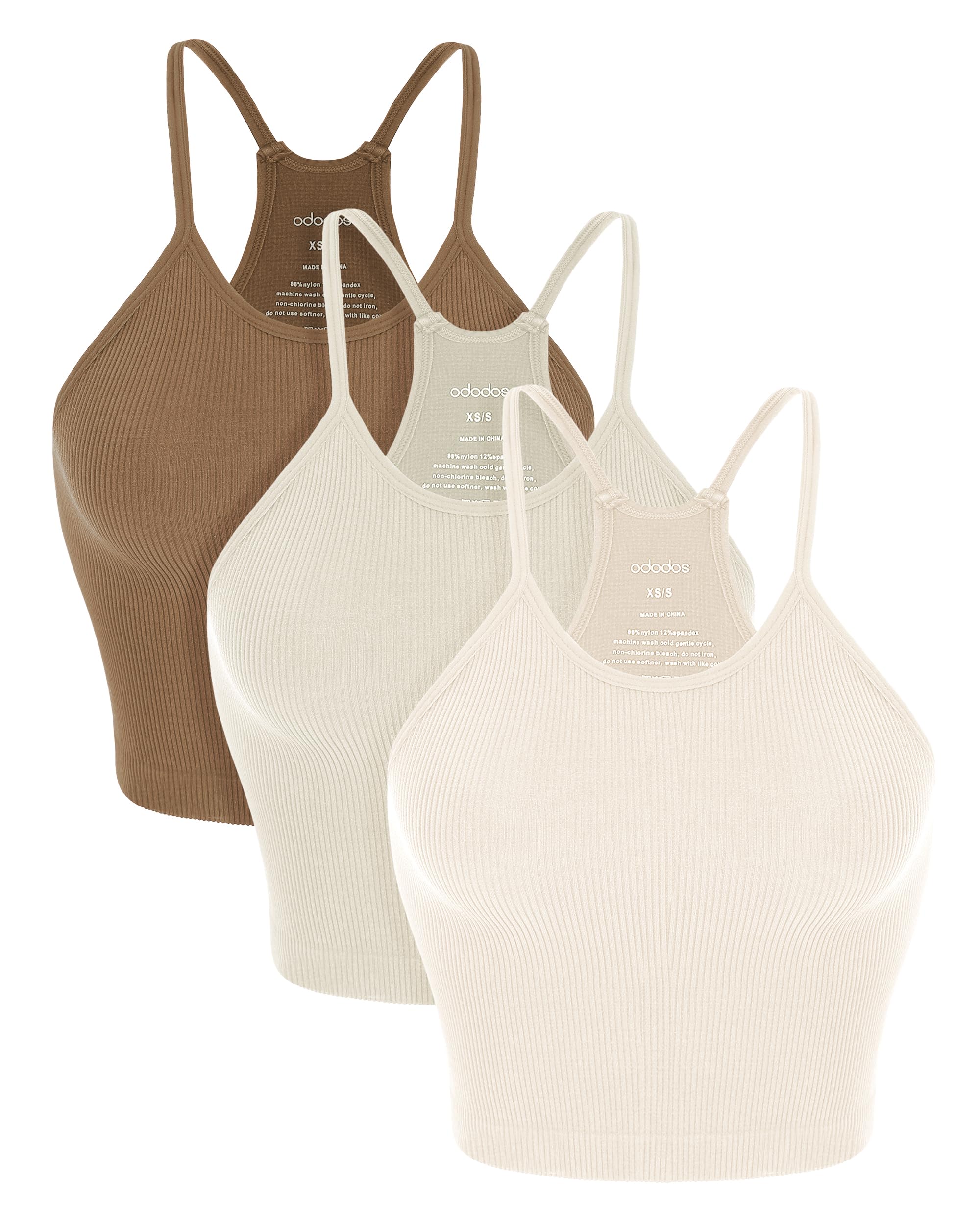 ODODOS Women's Crop Camisole 3-Pack Seamless Rib-Knit Crop Tank Tops ...