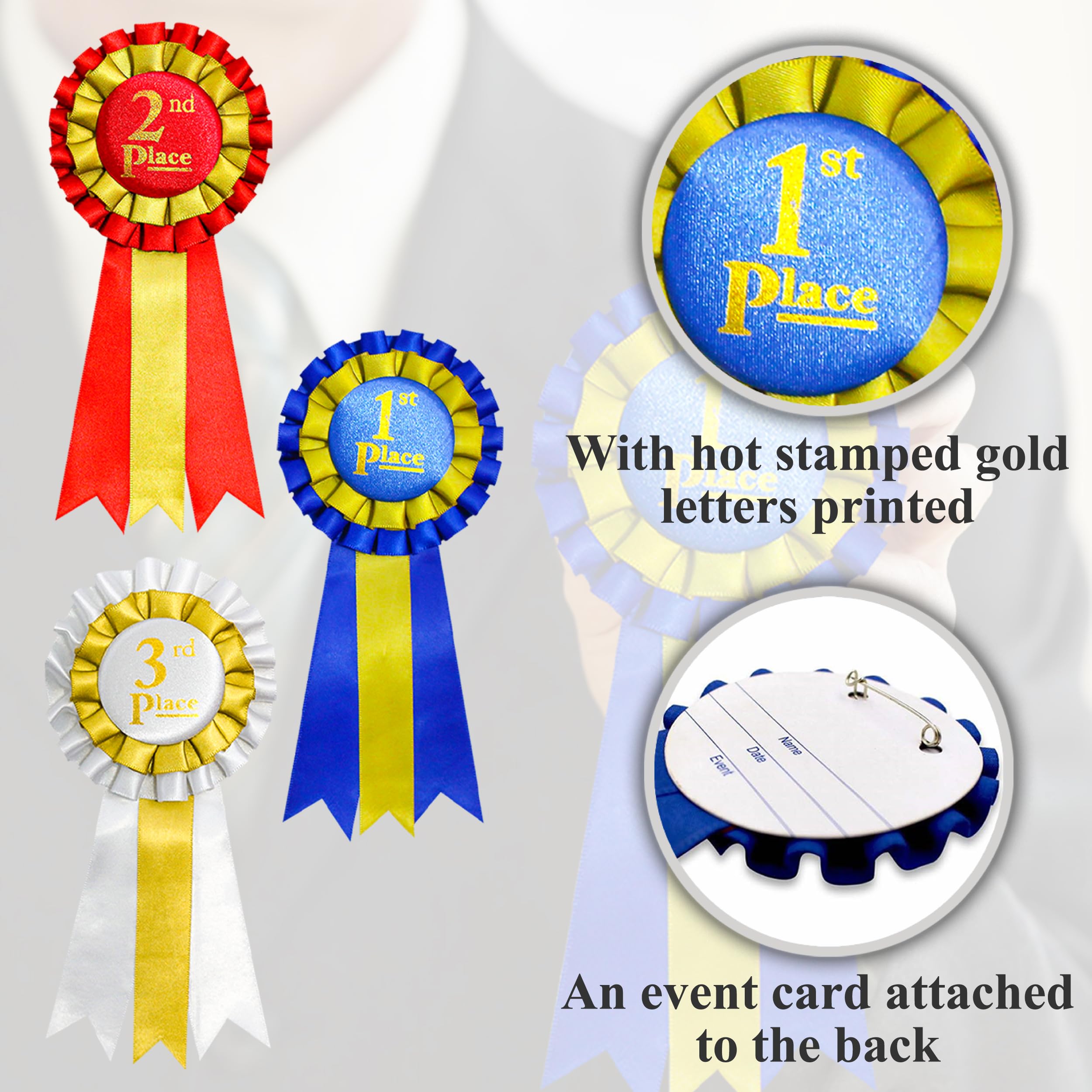 Premium Award Ribbons Blue,Red,White - 1st, 2nd,3rd Place - 5 Set Of ...