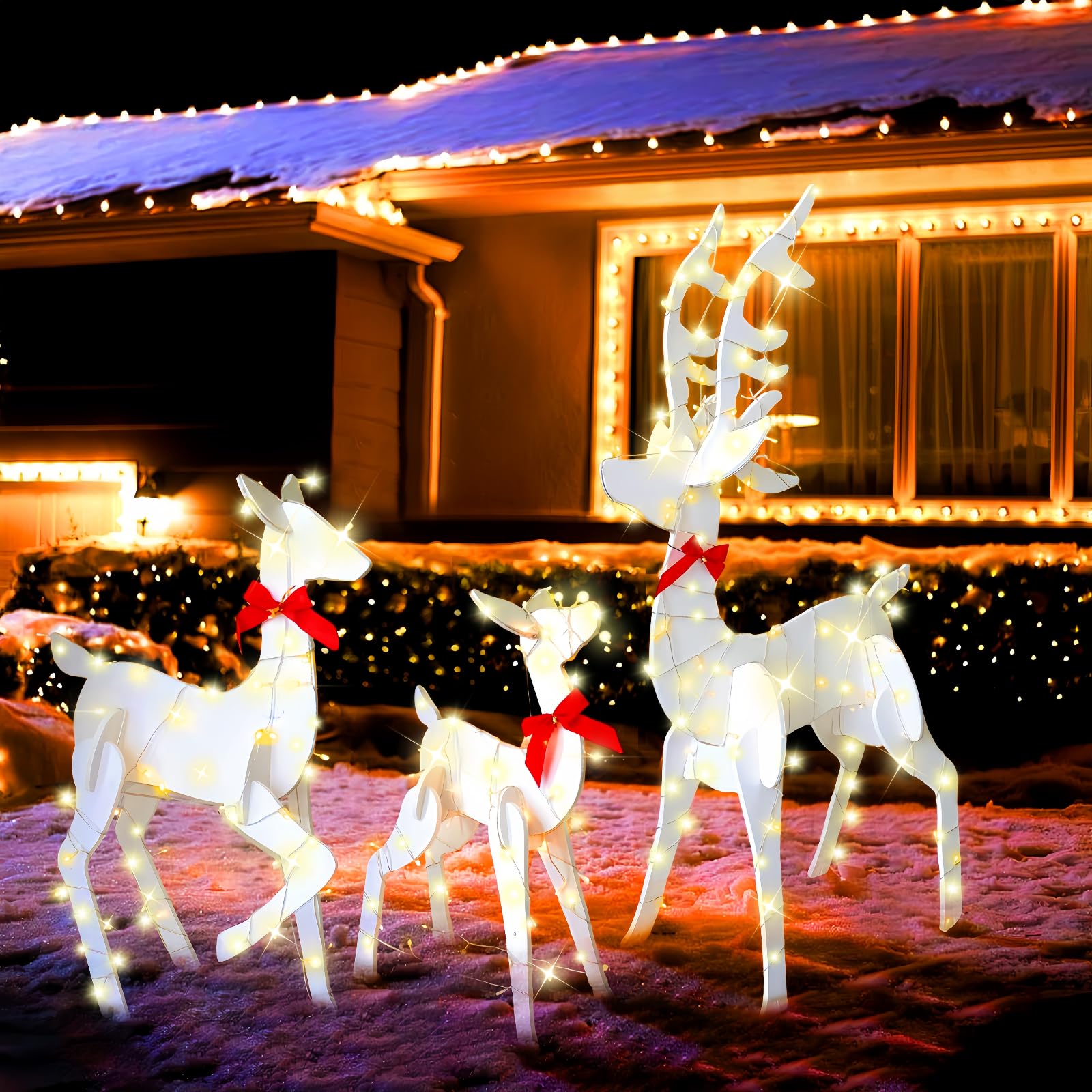 3-Piece Large Lighted Reindeer Christmas Decoration, Outdoor Christmas ...
