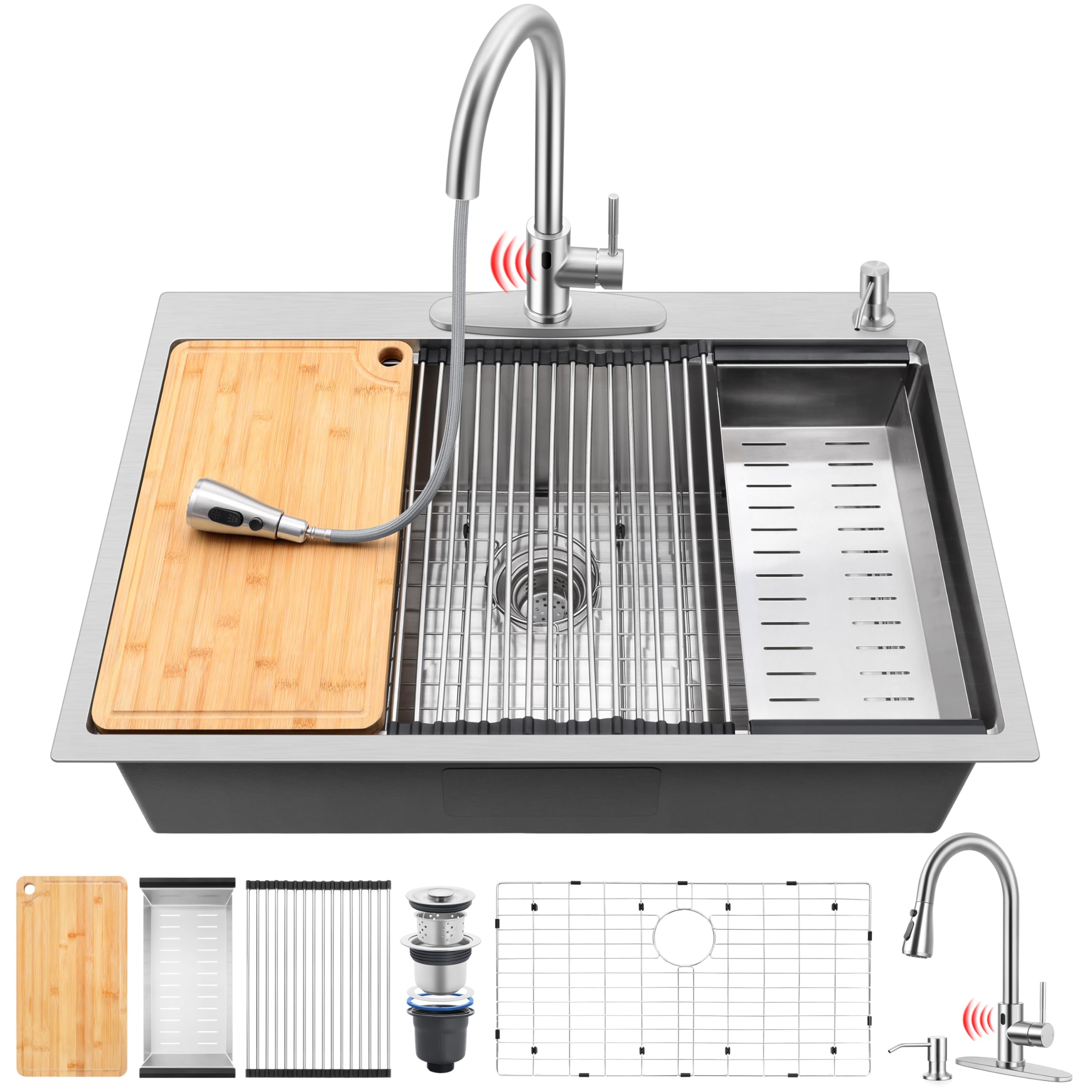 Onader 33 x 22 Inch Drop In Kitchen Sink with Touchless Kitchen Sink ...