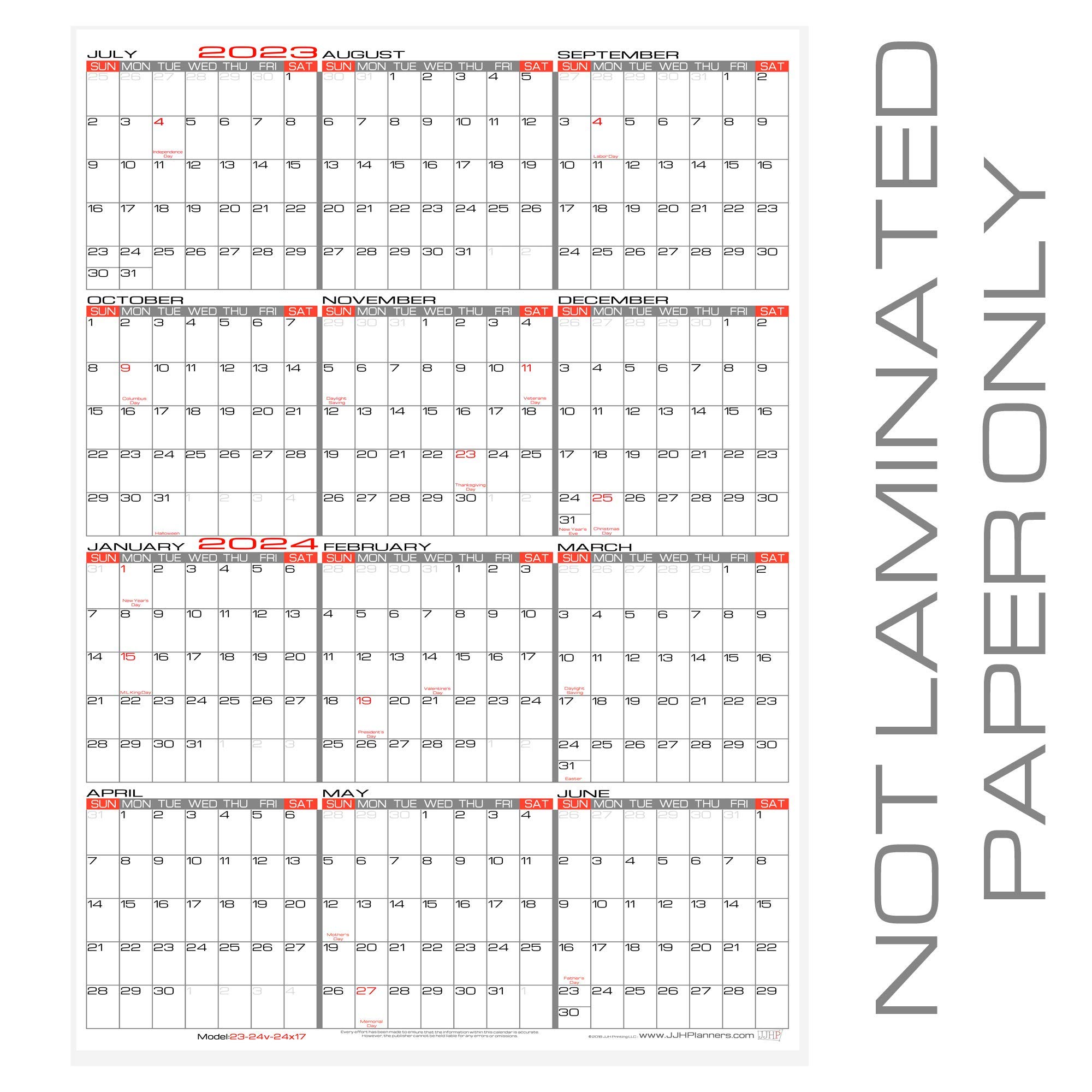 Mua JJH Planners - Paper - 24" x 36" Large Academic 2023-2024 Wall ...