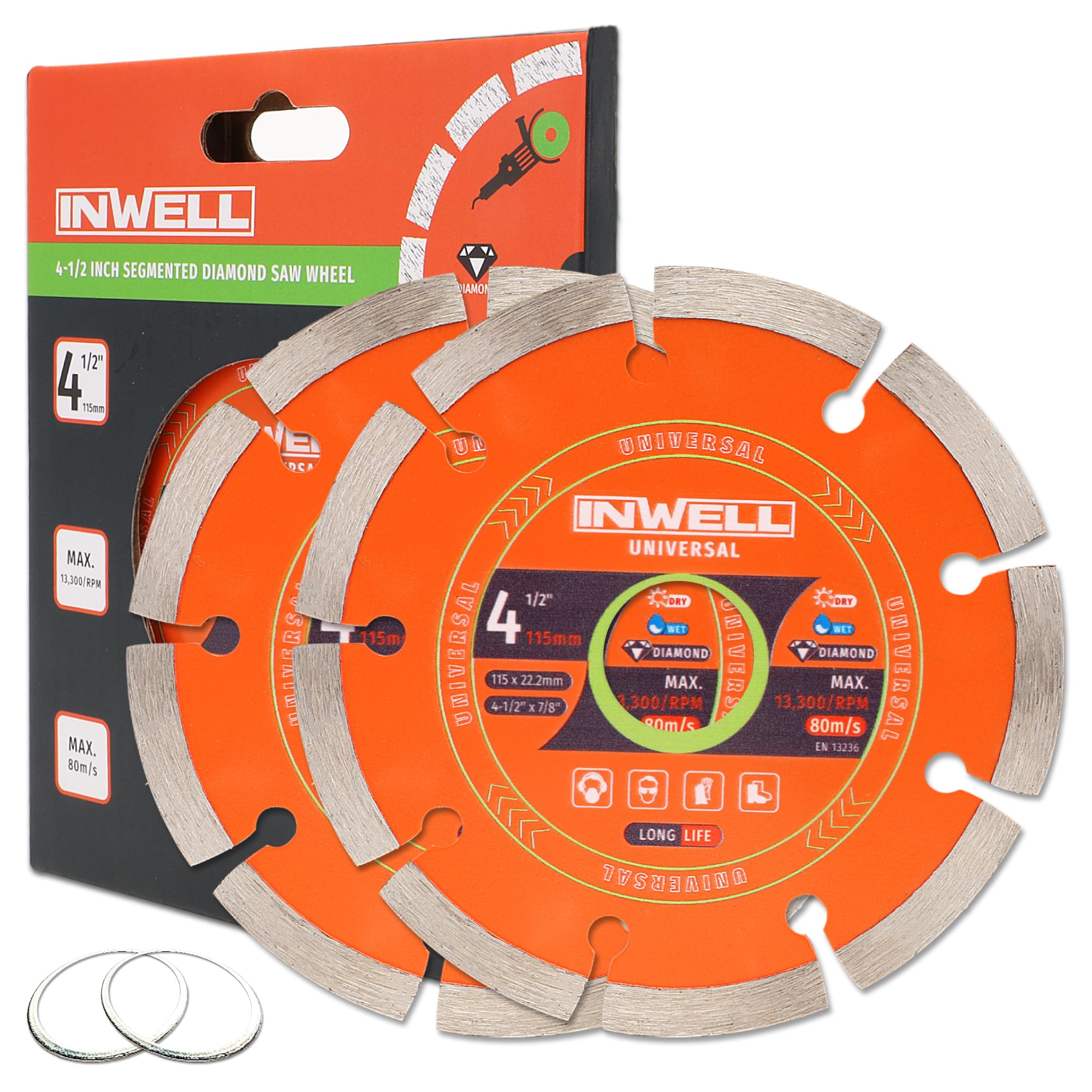 INWELL 4-1/2 Inch Segmented Diamond Saw Blades 2-Pack, Diamond Cutting ...