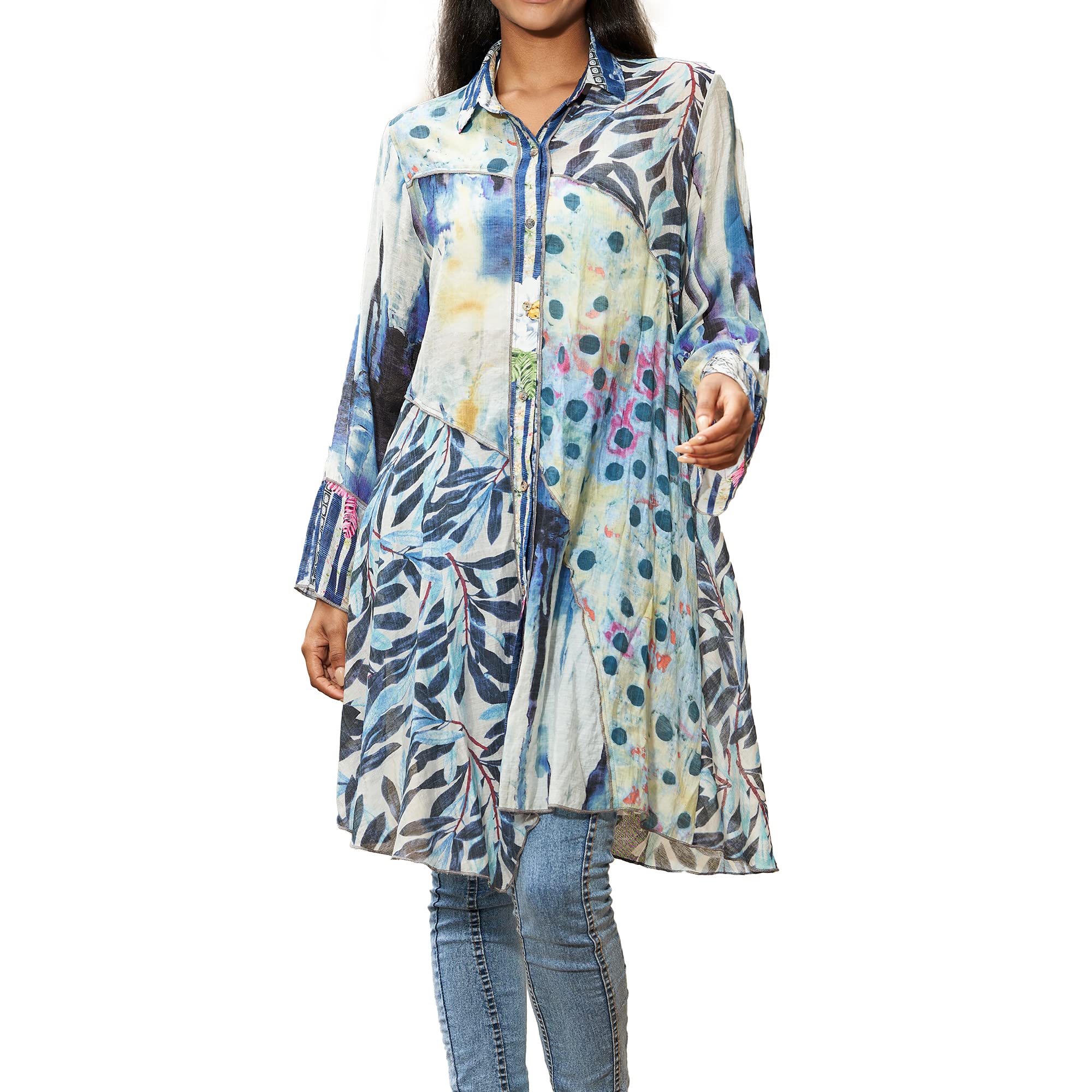 DIKALADY Floral Print Long Sleeve Shirts for Women Blouses Button Down ...