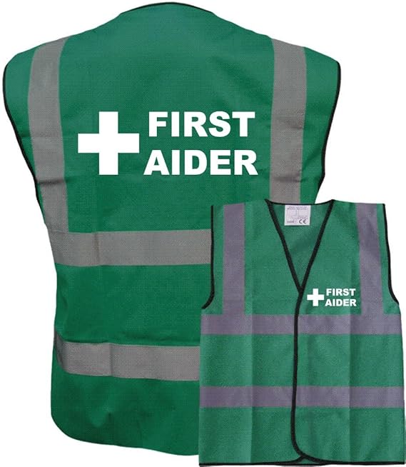 10 First Aider Green Hi Vis Viz Safety Vest Waistcoat, Reflective High ...
