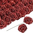 Amazon.com: ICBOX Artificial Flowers 30 pcs Red Glitter Roses ...