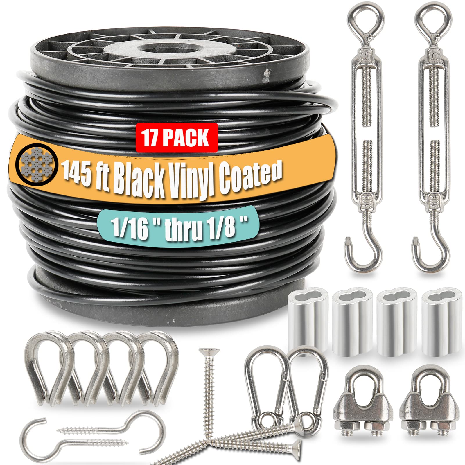 Vinyl Coated Wire Rope, 304 Stainless Steel Black Coated Covered String ...