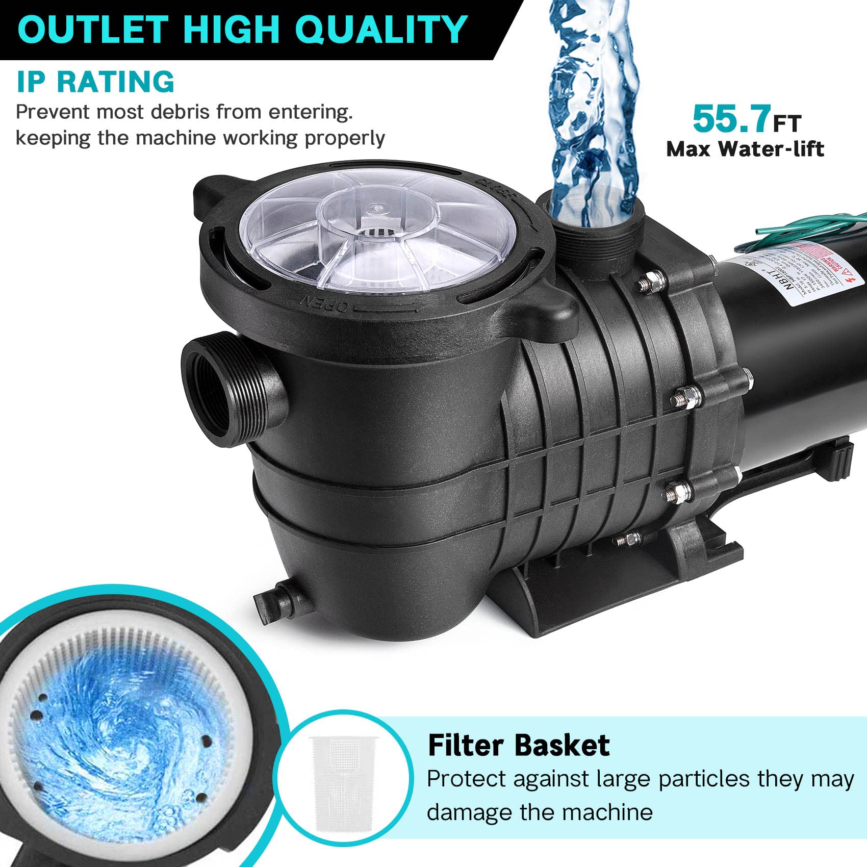Mua Seeutek 1.5 HP Pool Pump Above Ground and Inground,6600 GPH ...