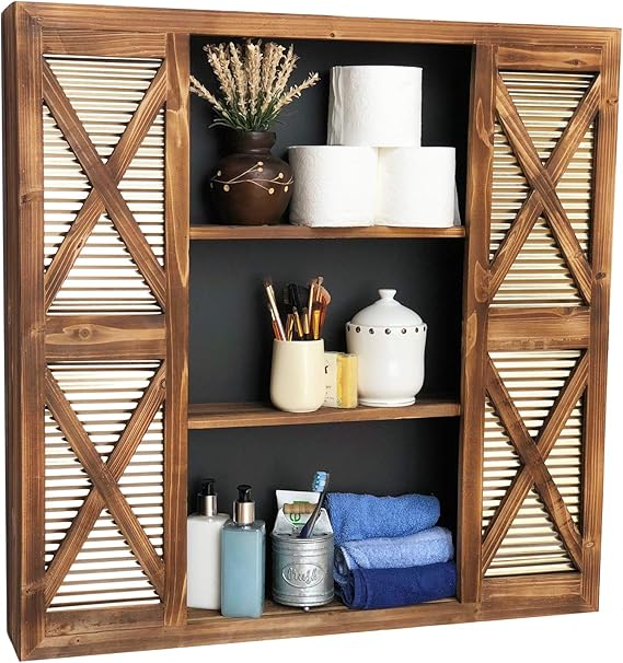 Amazon.com: Farmhouse Barn Door Large Wall Shelf Storage Cabinet | Warm ...