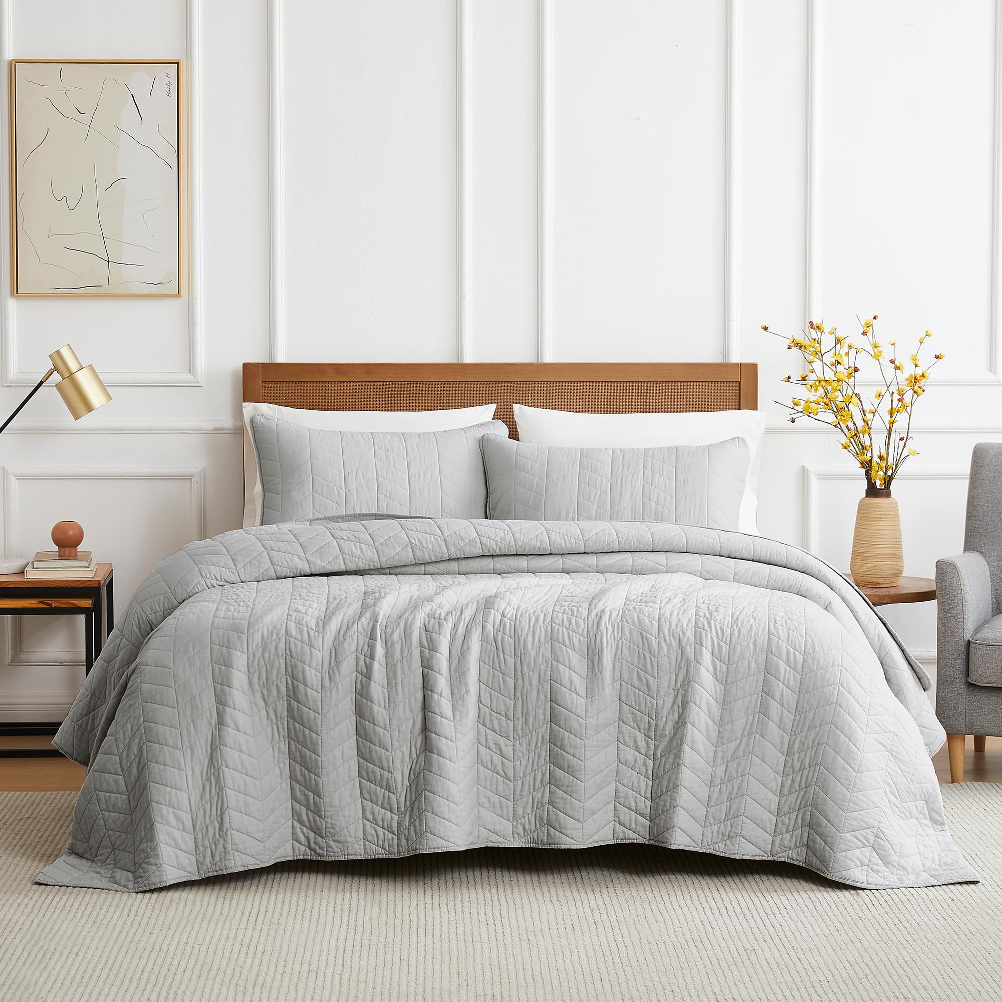 palassio Light Grey 100% Cotton Quilt Queen Size Bedding Sets with ...