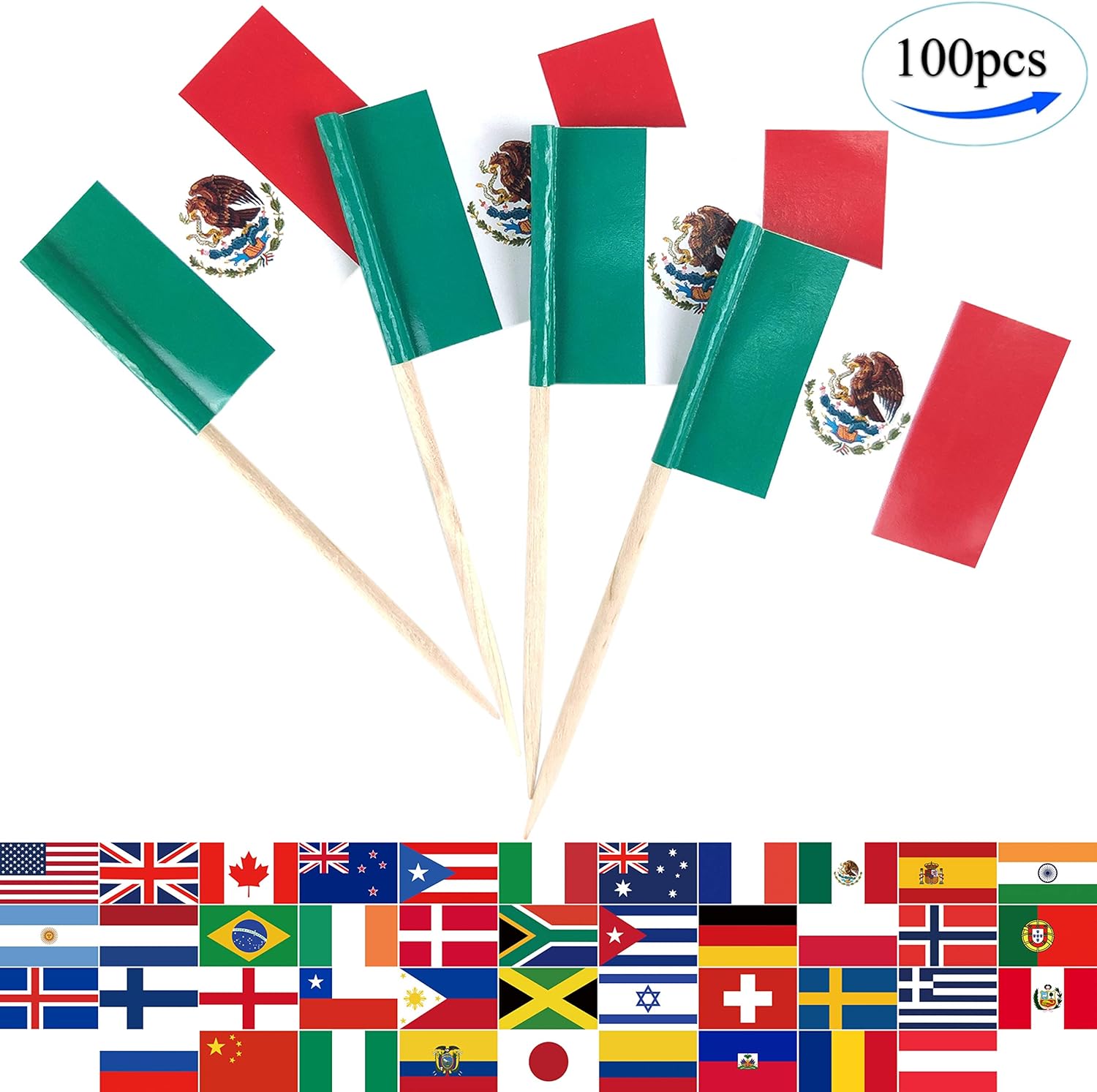 Amazon.com | Mexico Flag Mexican Flags, 100 Pcs Cupcake Toppers Flag ...