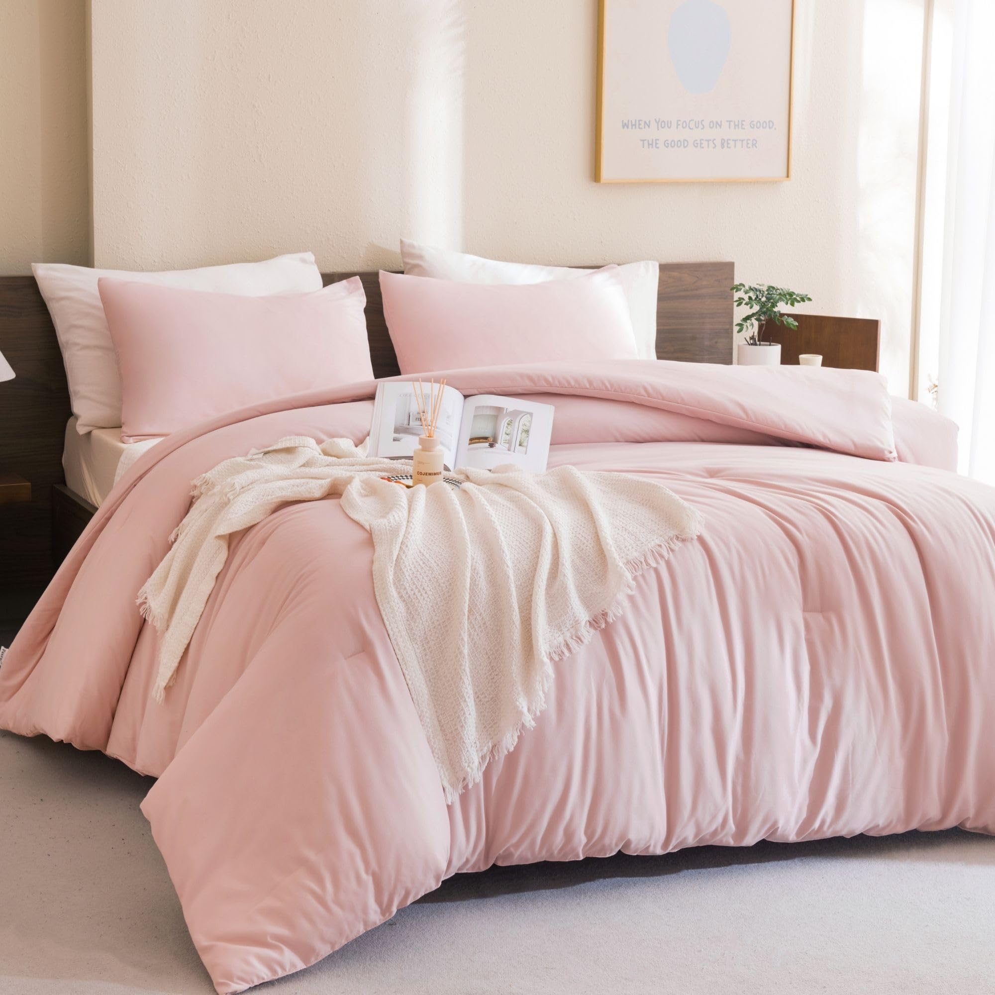 Paxrac Blush Pink Comforter Set King Size, 3 Pieces Light Pink ...