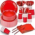 Amazon.com: TWOWYHI 228PCS Red Party Supplies Set Include Paper Plates ...