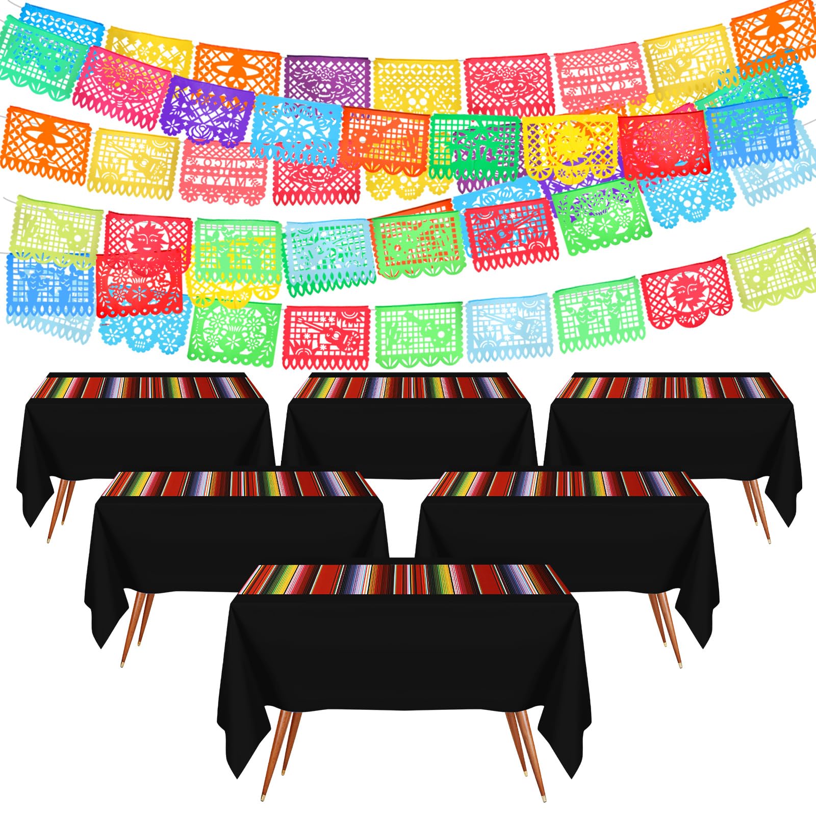 Preboun Mexican Plastic Tablecloth and Mexican Papel Picado Banner ...