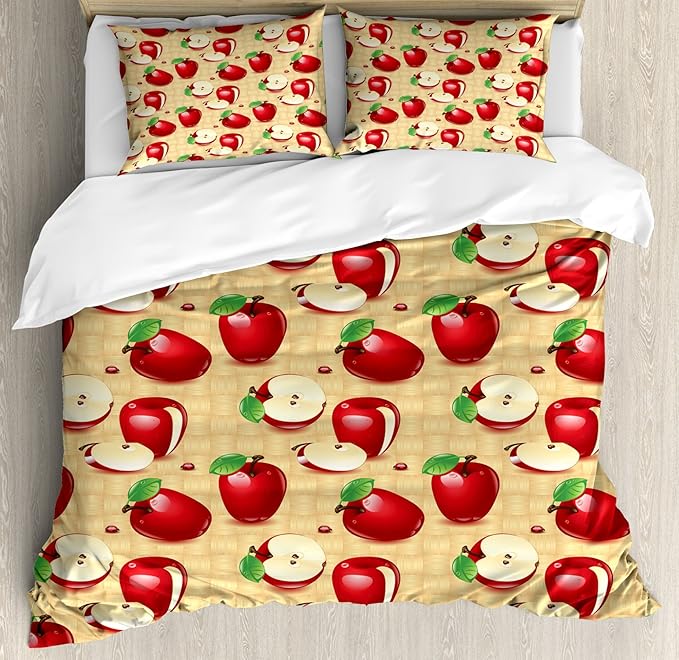 Amazon.com: Lunarable Apple Duvet Cover Set, Red Apples Whole and ...