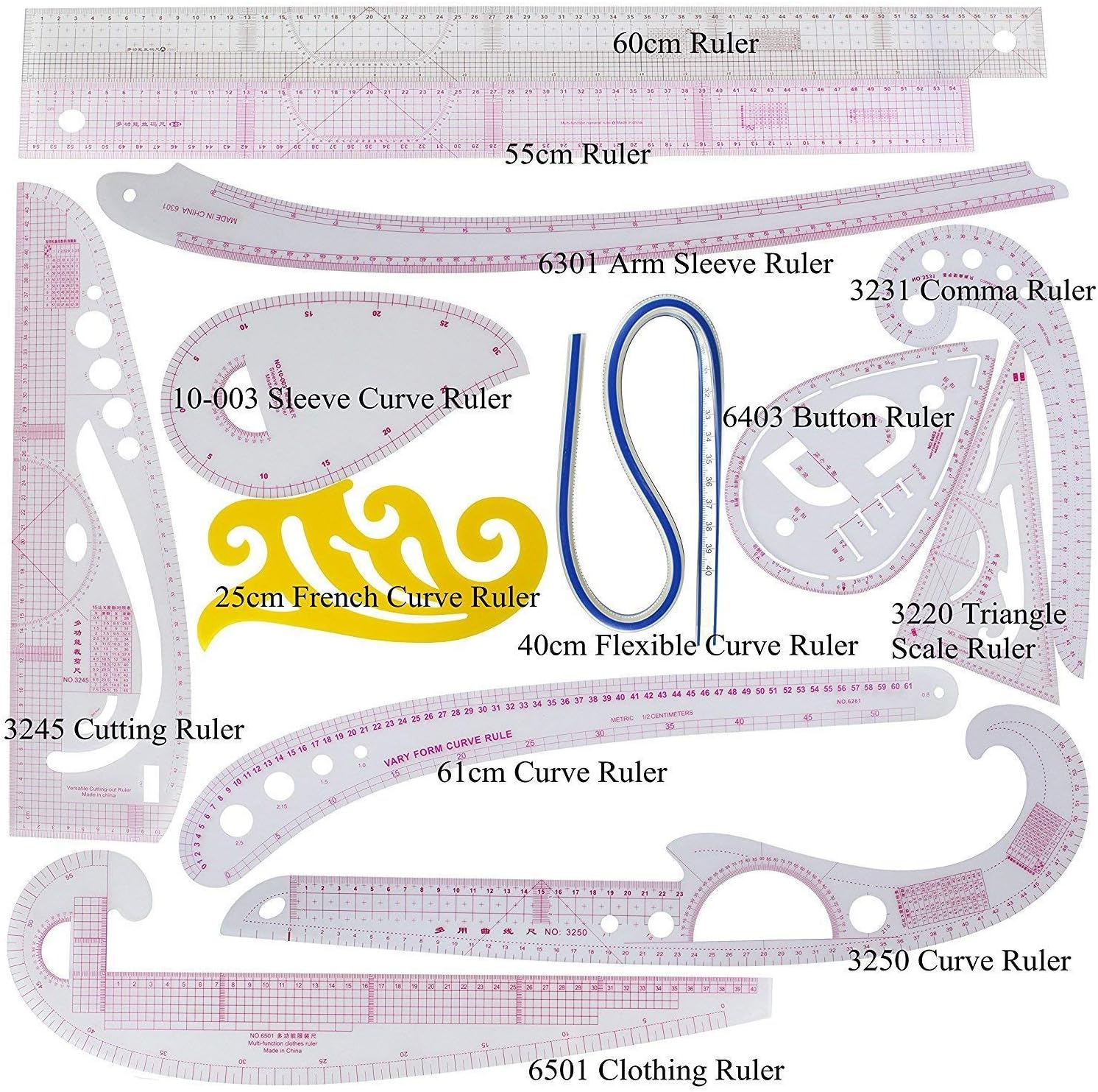 RZDEAL 13 Style Professional Clothing Designer Plastic Ruler Set French ...