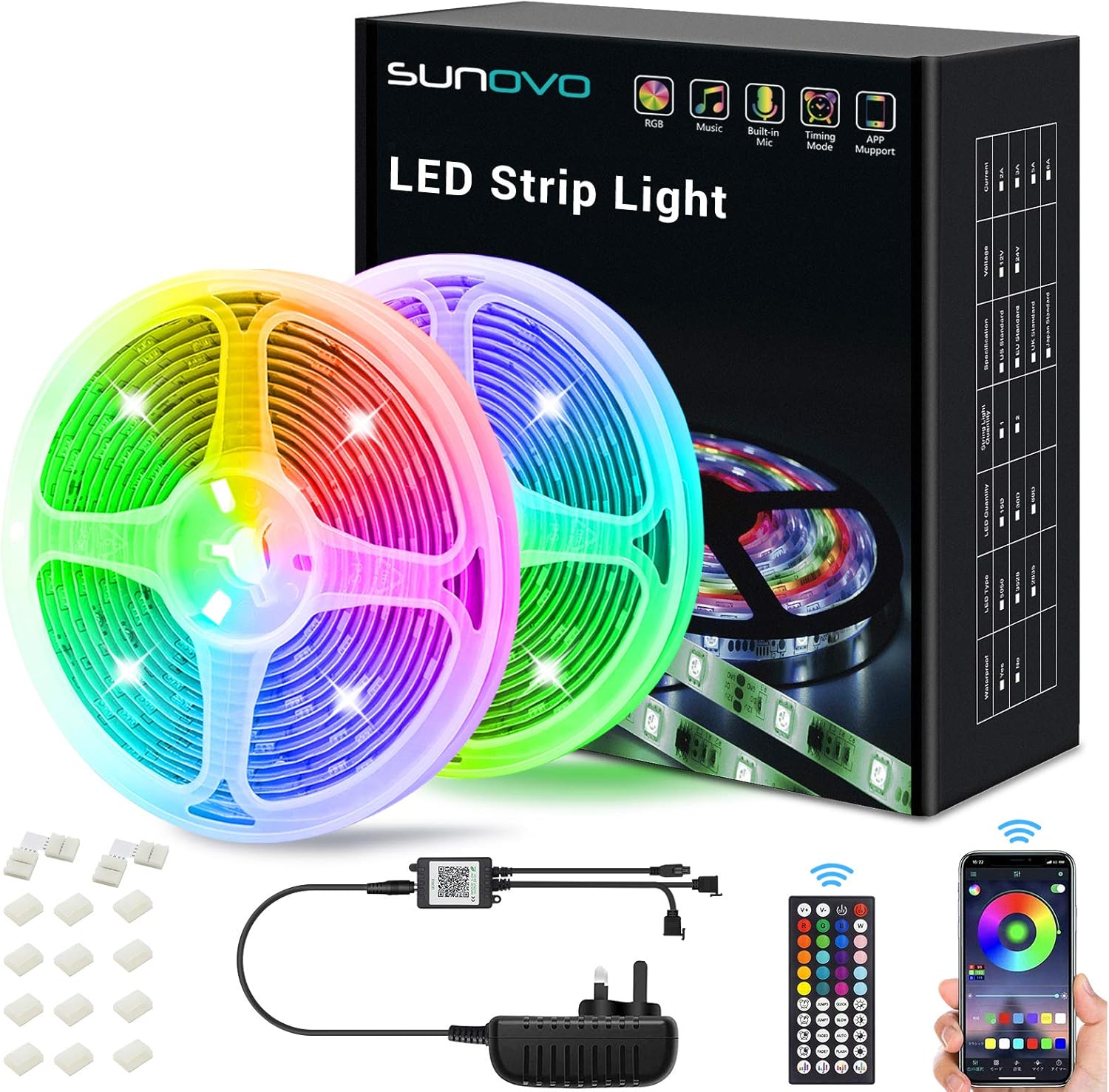 LED Strip, RGB Light Strip with Bluetooth APP and IR Remote Control ...
