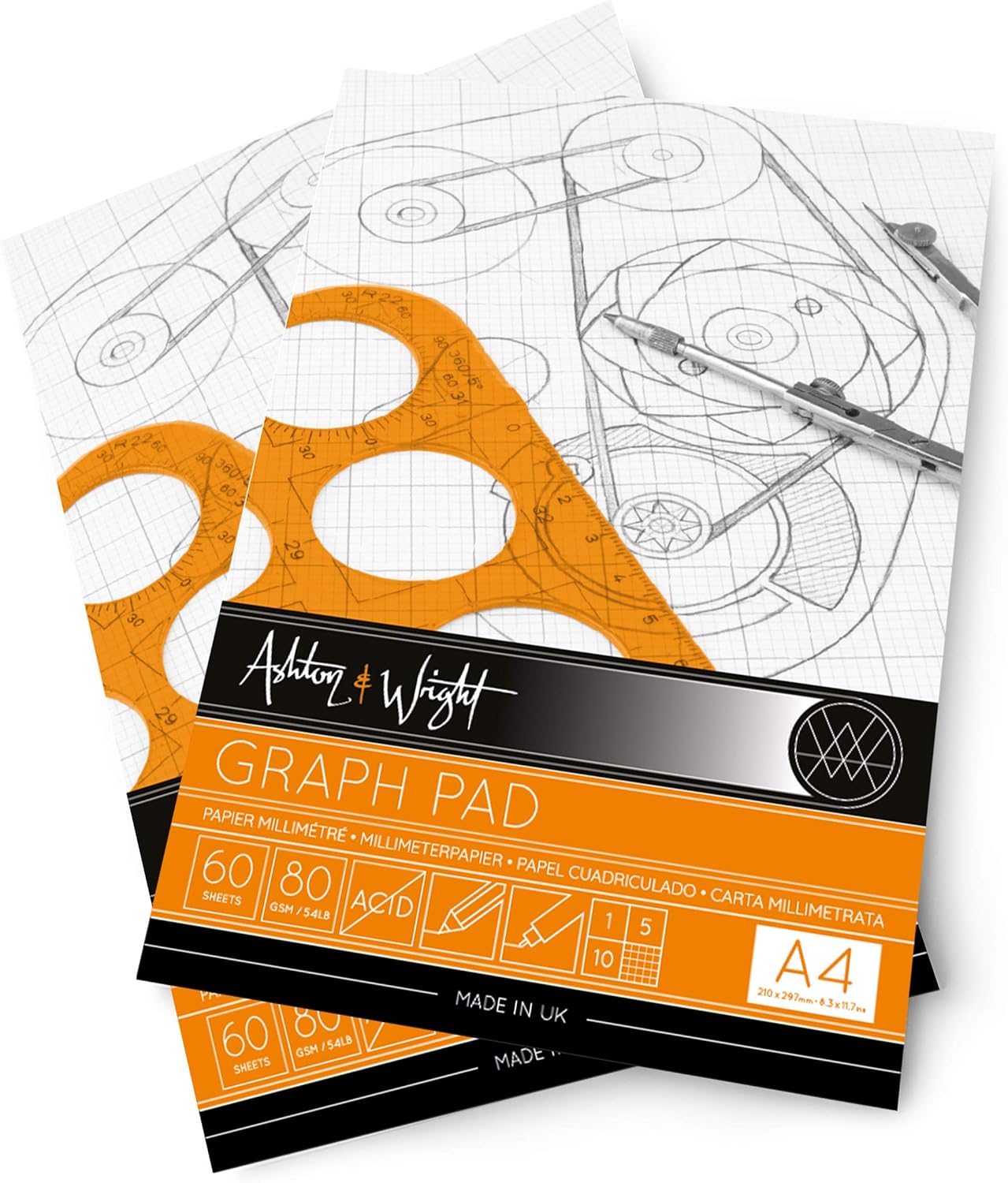 Ashton and Wright – A4 Grey-Grid Graph Pad – 80gsm Paper – 60 Sheets – Pack of 2 – BigaMart