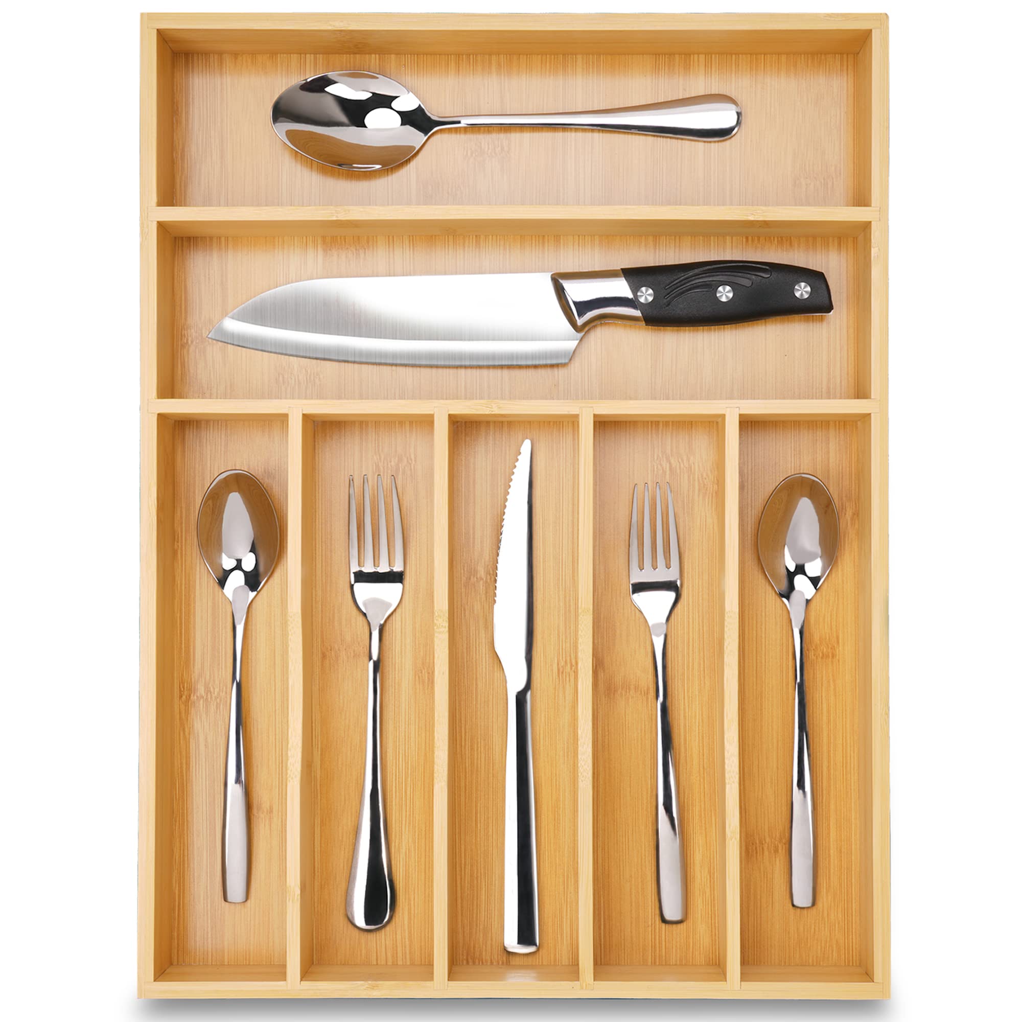 Conflech Silverware Organizer Bamboo Kitchen Drawer Organizer Utensil ...