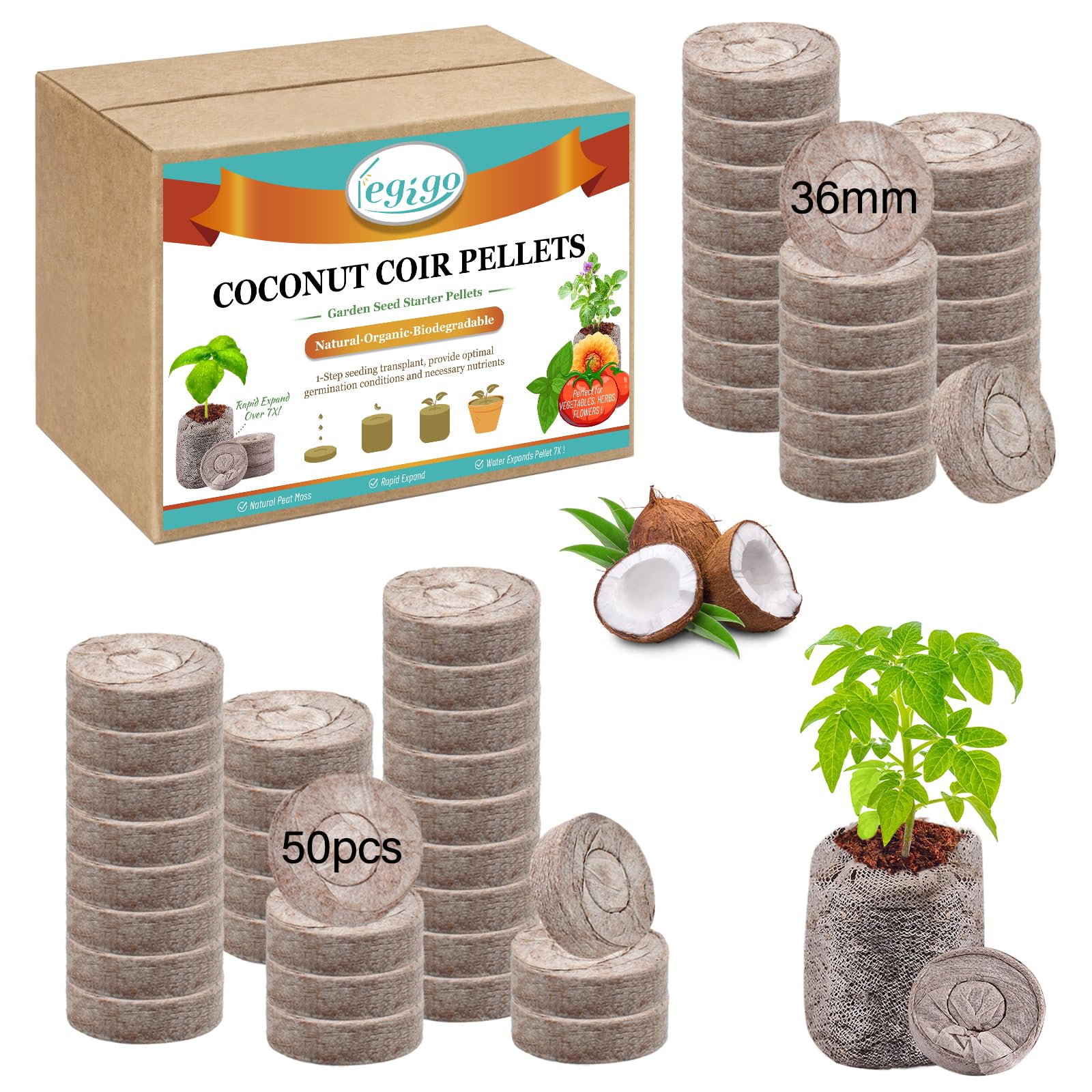 Mua Legigo 50 PCS 35mm Coco Coir Pellets Seed Starter Pods, Compressed ...