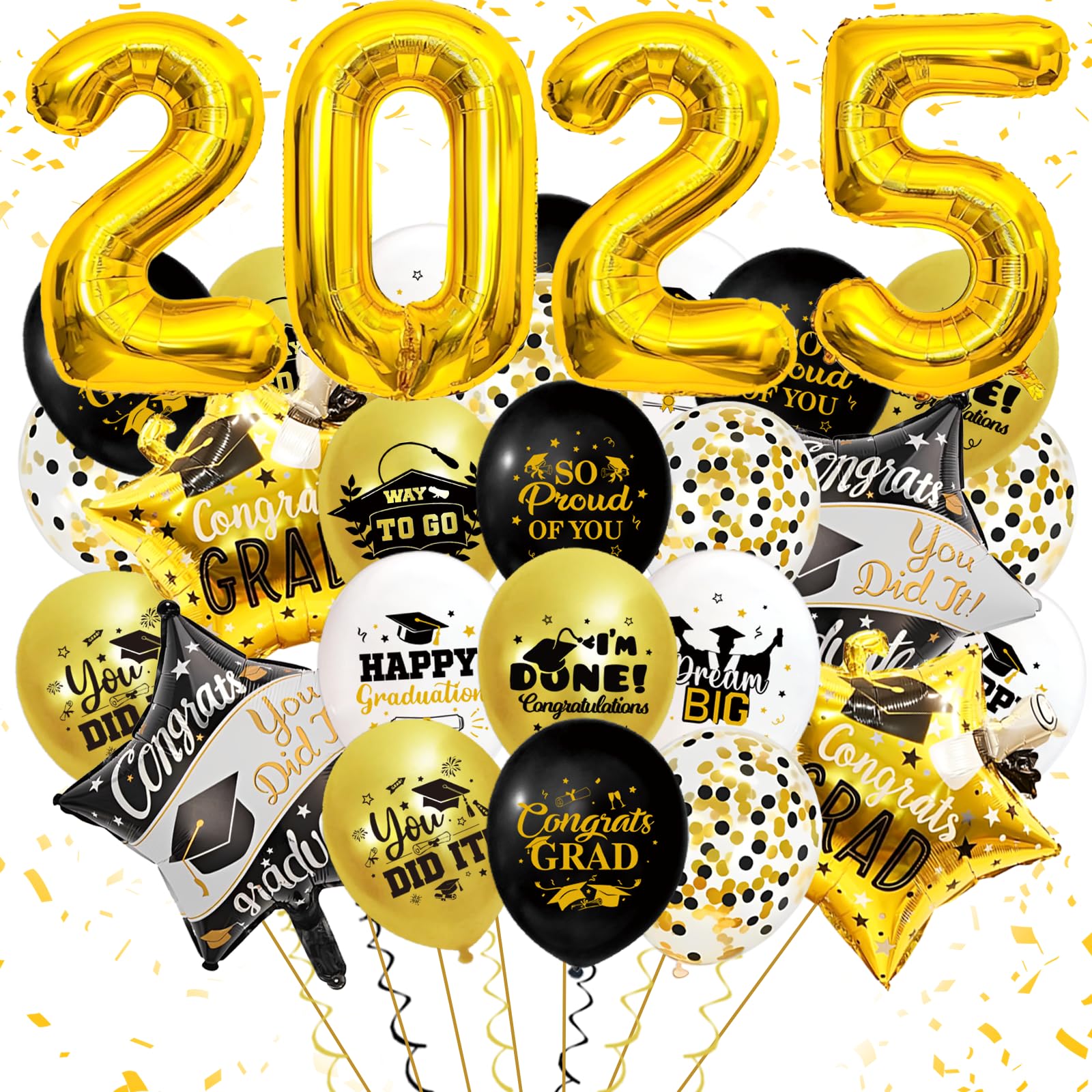 Graduation 2025 Balloons Gold Graduation Balloons Class of 2025 ...