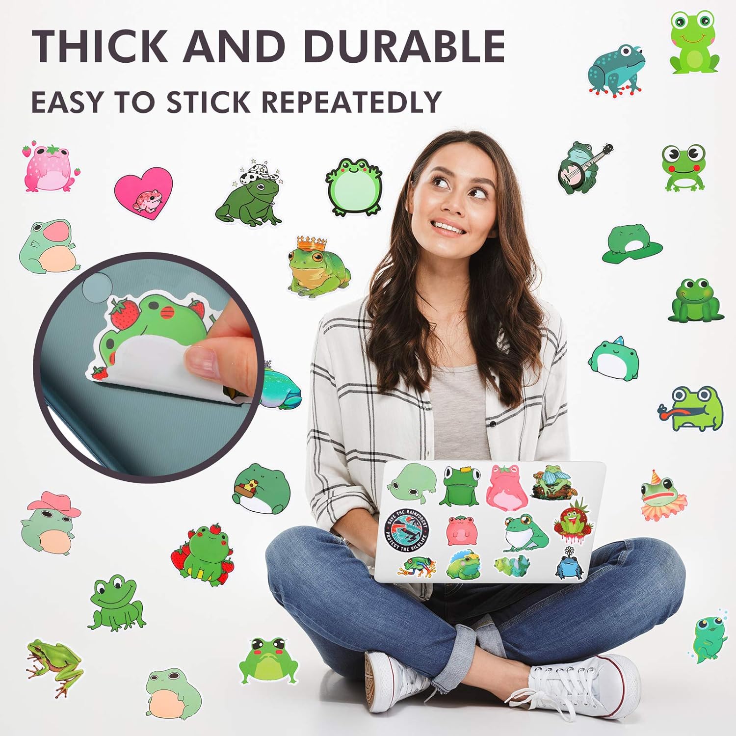 100 Pieces Frog Stickers Vinyl Frog Decals Cute Frog Laptop Stickers ...