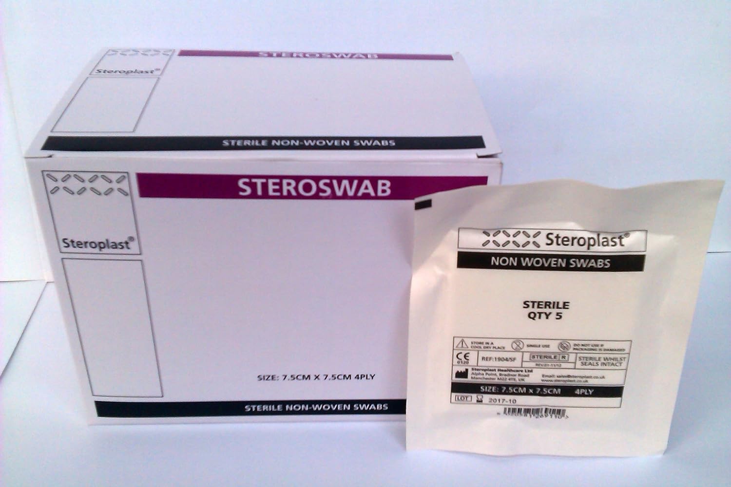 Sterile Non Woven 4ply Gauze Swabs 7.5cm x 7.5cm 25 packs of 5 Swabs ...