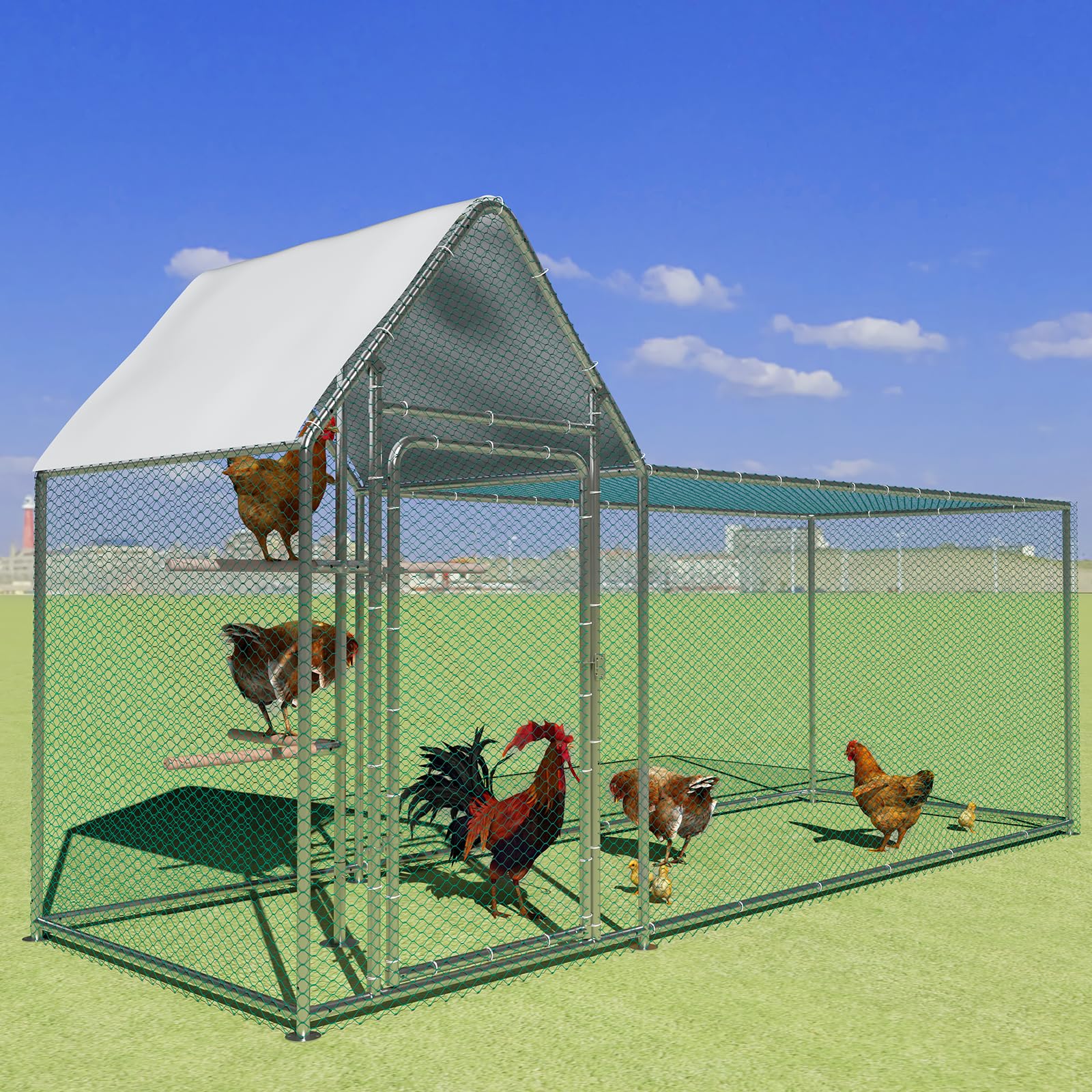 Large Metal Chicken Coop with Climbing Frame Walk-in Poultry Cage with ...