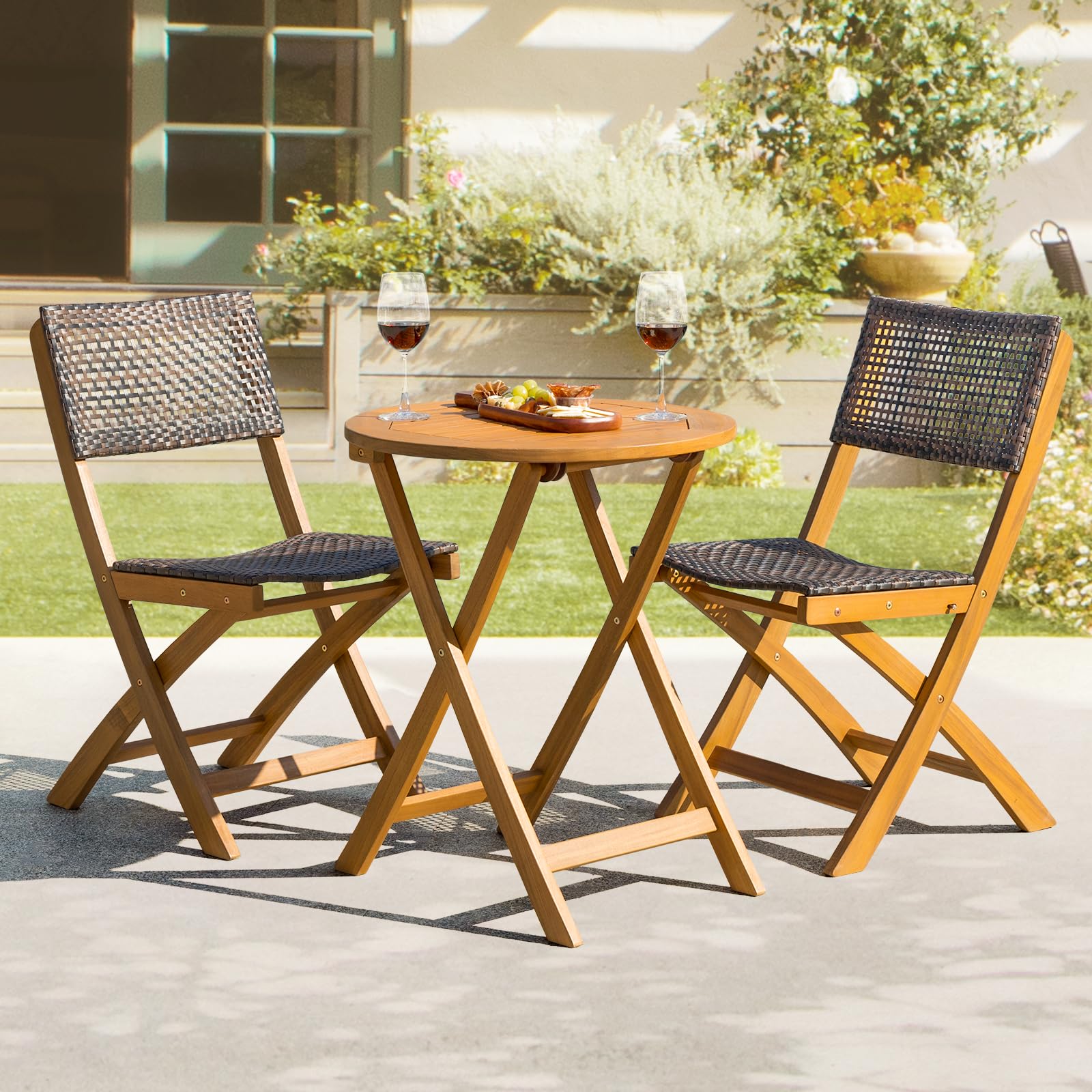 IDZO Wood Wicker Design Heavy Duty 400lbs Capacity Premium Patio Bistro ...