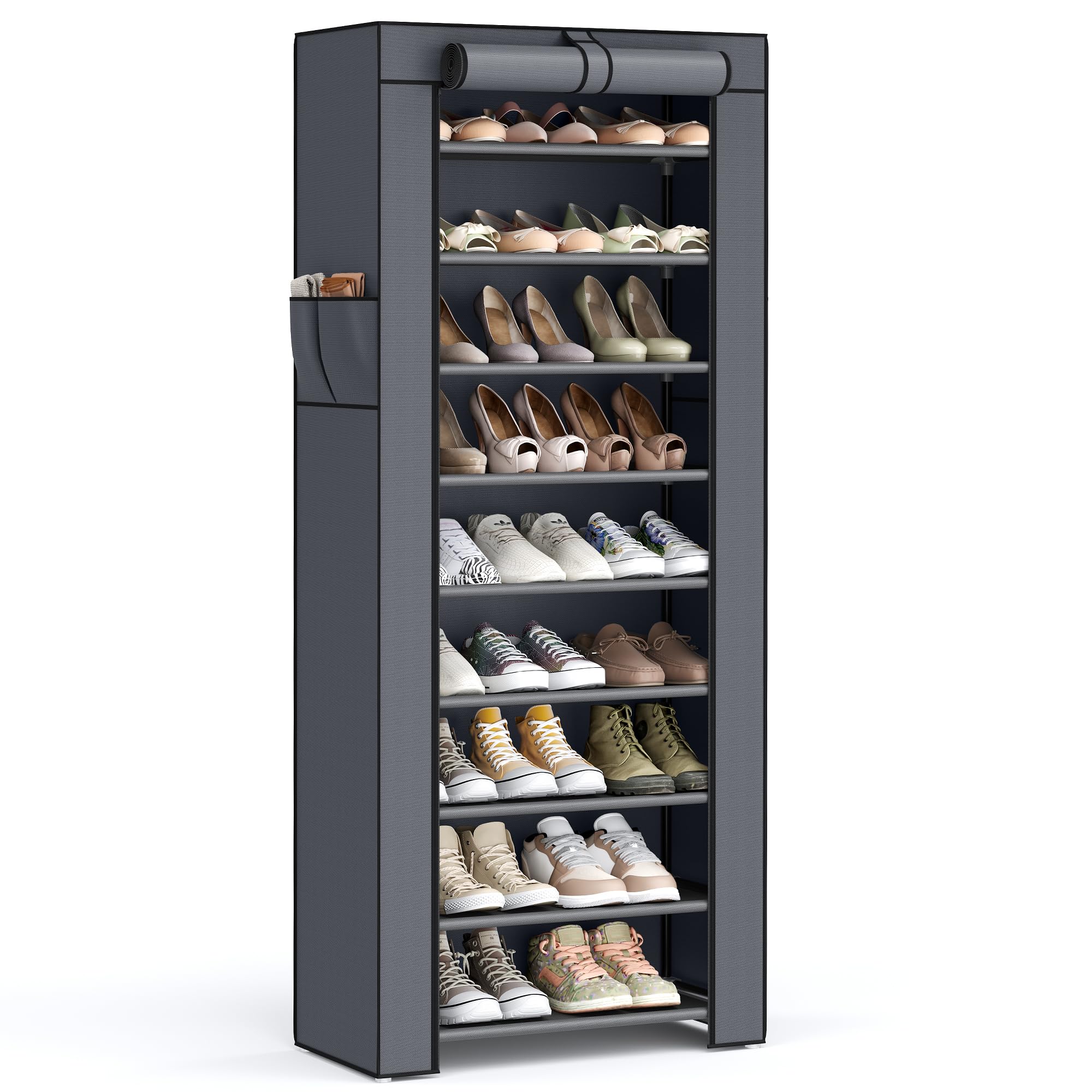 SONGMICS Shoe Rack with Non-Woven Fabric Cover, 9 Tier Storage Shelf ...