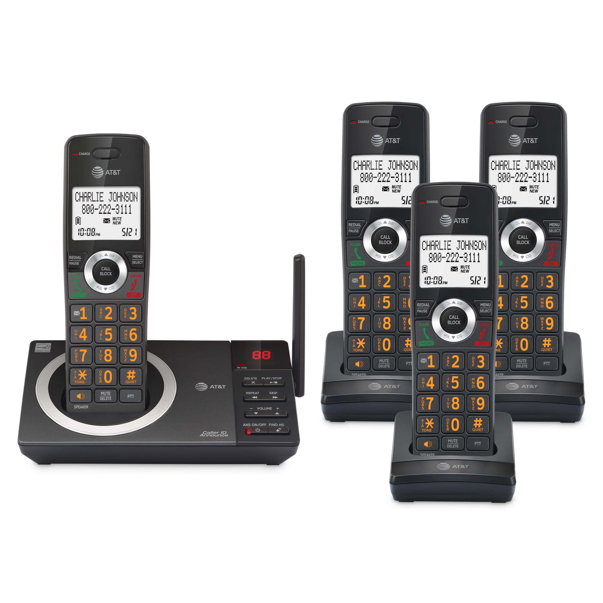 AT&T 4-Handset Expandable DECT 6.0 Cordless Home Phone with Large ...