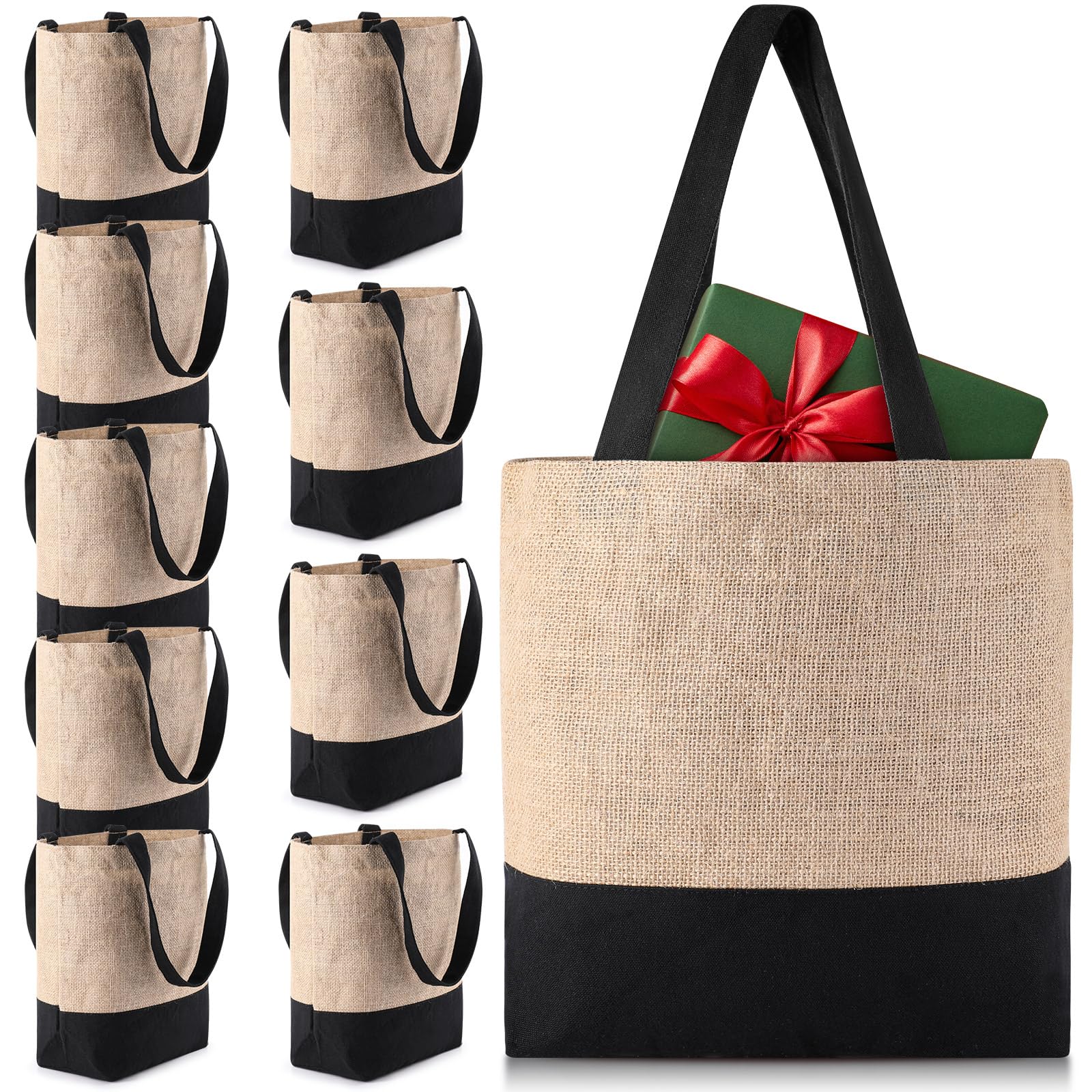 Paterr 10 Pcs Burlap Tote Bag Bulk Set Jute Tote with Handles Reusable ...