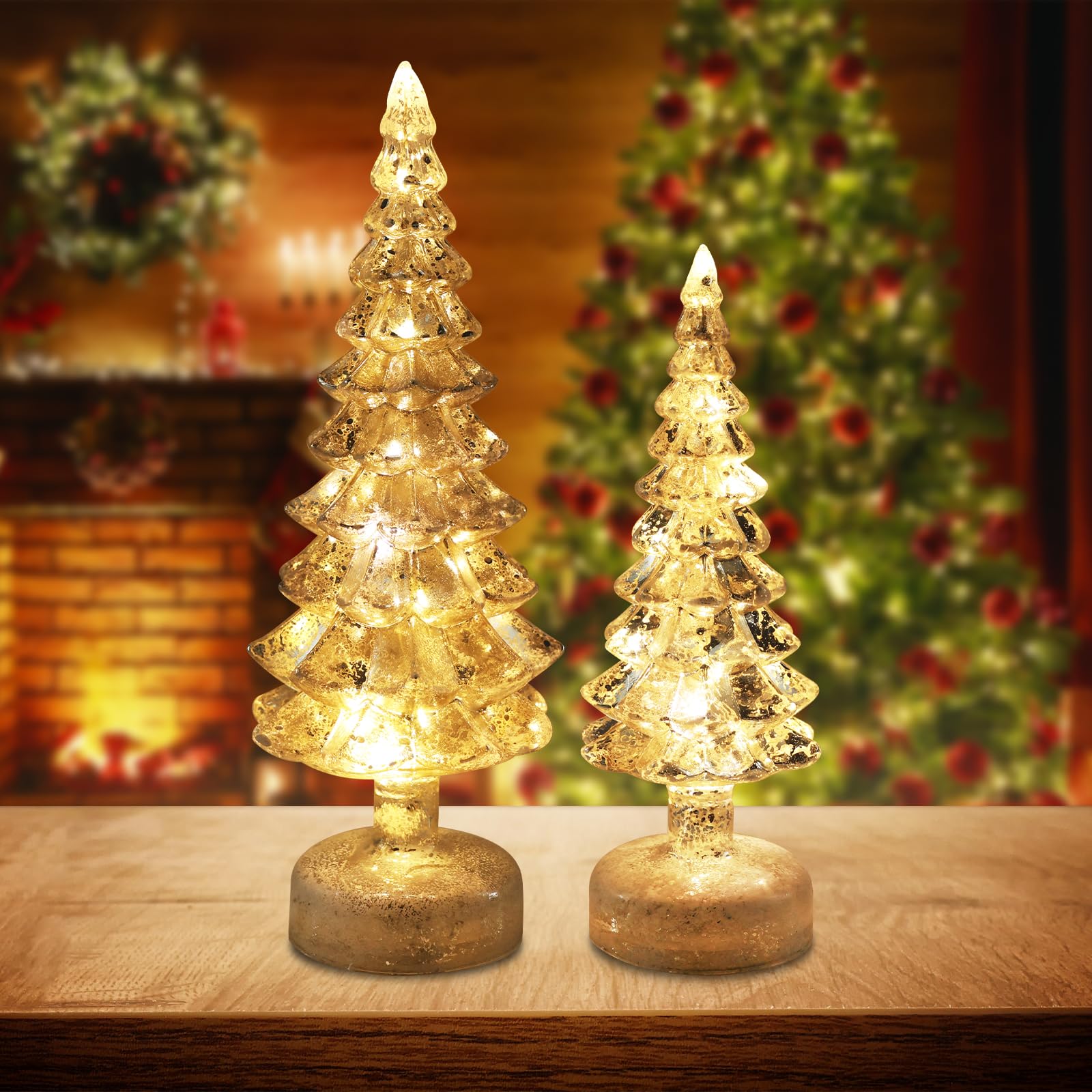 YEAHOME Christmas Decorations Indoor, Set of 2 Glass Christmas Trees ...