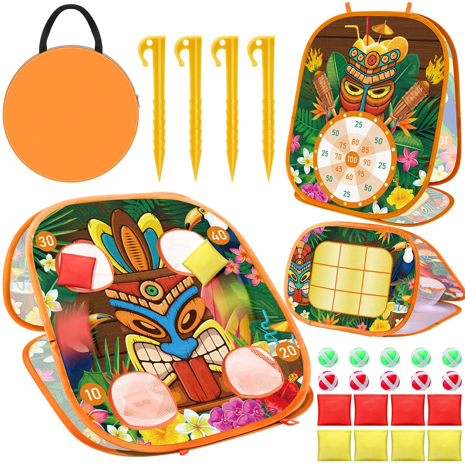 ShinyRelief 3 in1 Tiki Bean Bag Toss Game Limbo Game Luau Party Games ...